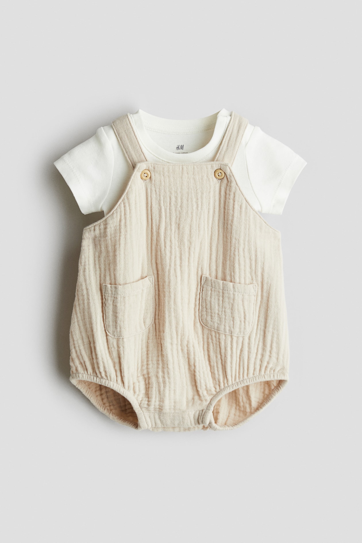 Ensemble 2 pièces en coton - Beige clair/blanc - ENFANT | H&M BE