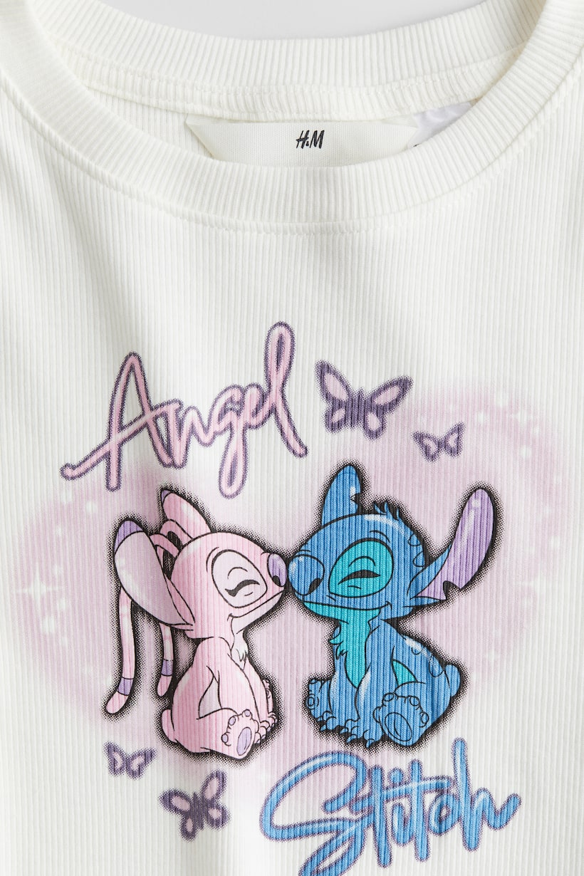 Print-detail jersey top - White/Lilo & Stitch - Kids | H&M IN
