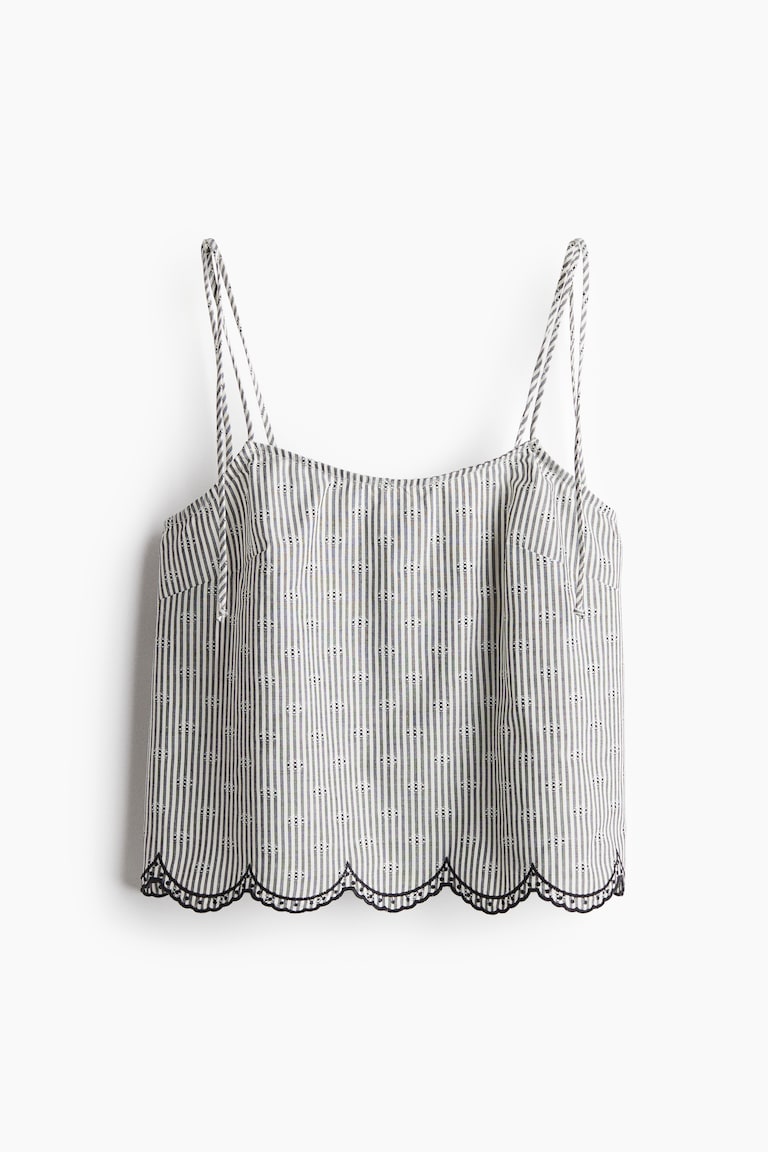 Women's White/black striped Embroidered tie-strap top | H&M CA