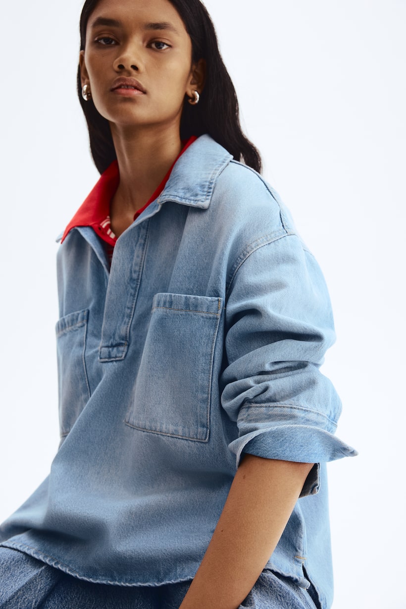 Women's Light denim blue Oversized Pullover Denim Shirt | H&M US