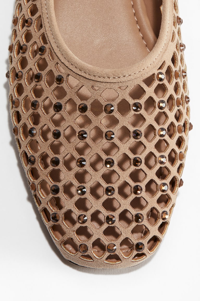 Rhinestone-Embellished Flats - Beige - Ladies | H&M US