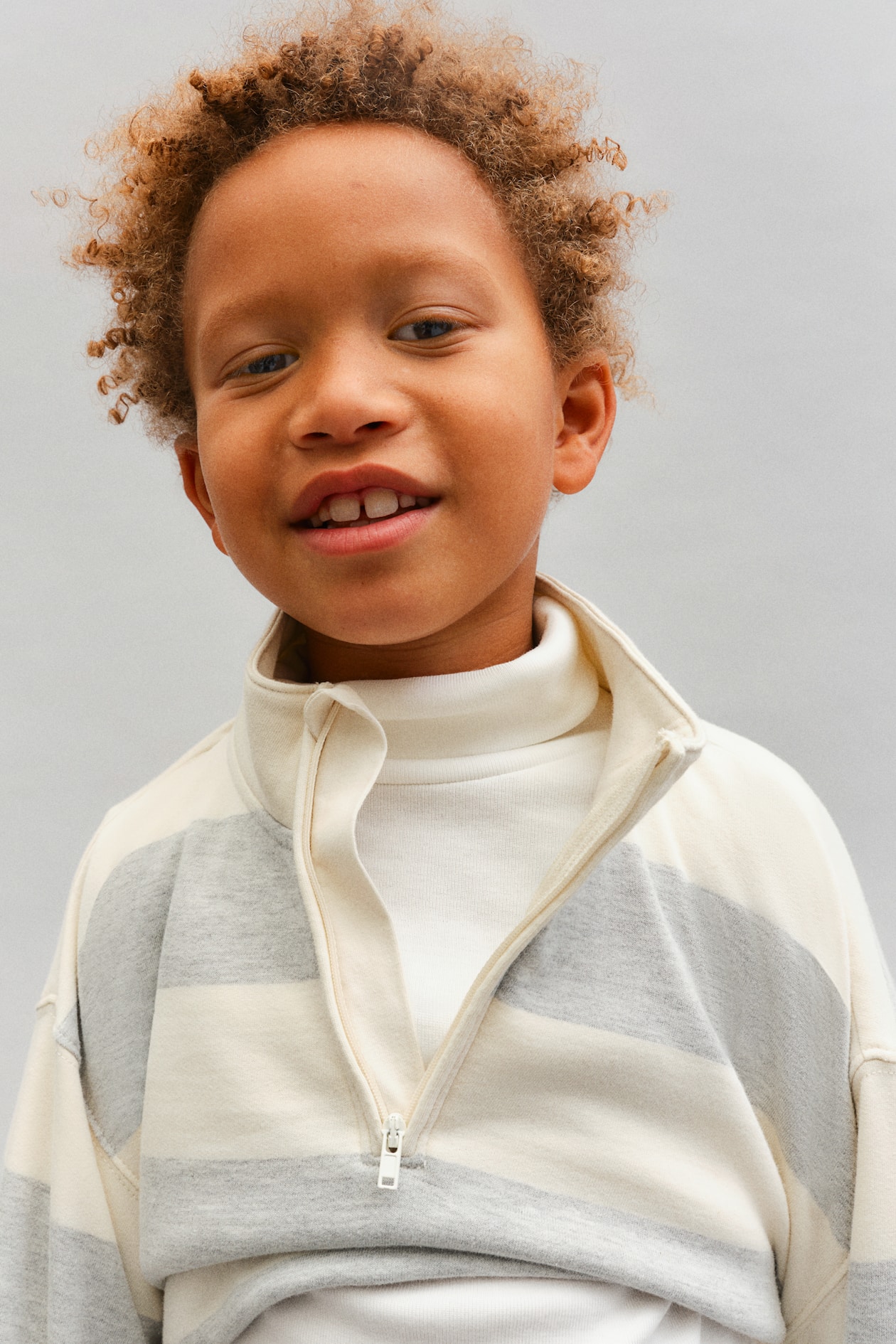 Sudadera con zíper superior - Blanco/Franjas - Kids | H&M MX