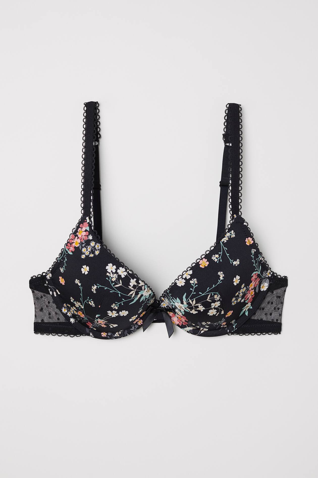 Microfiber Push-up Bra - Black/floral - Ladies | H&M US