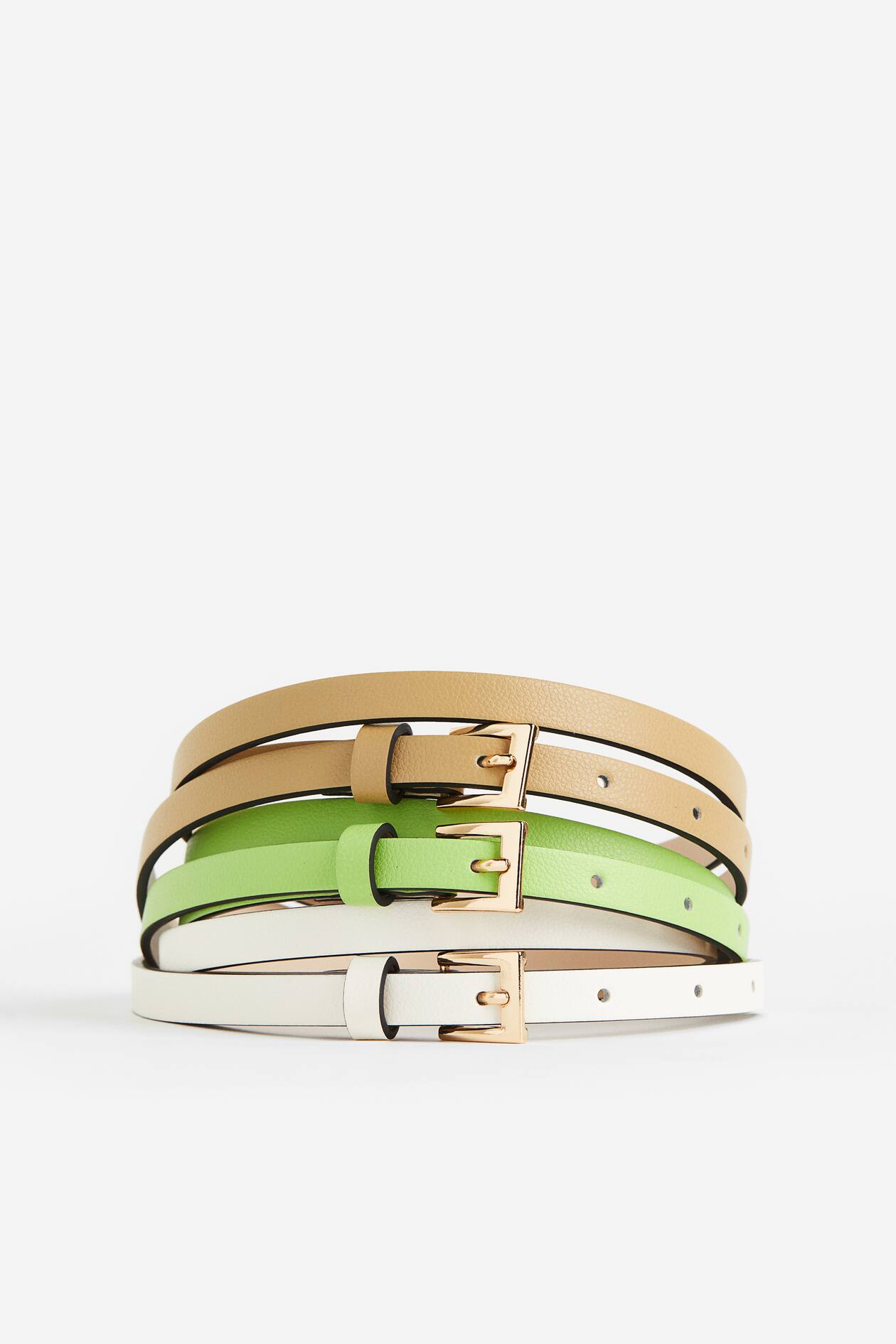 Women's Beige/Green/White 3-pack narrow belts | H&M MY