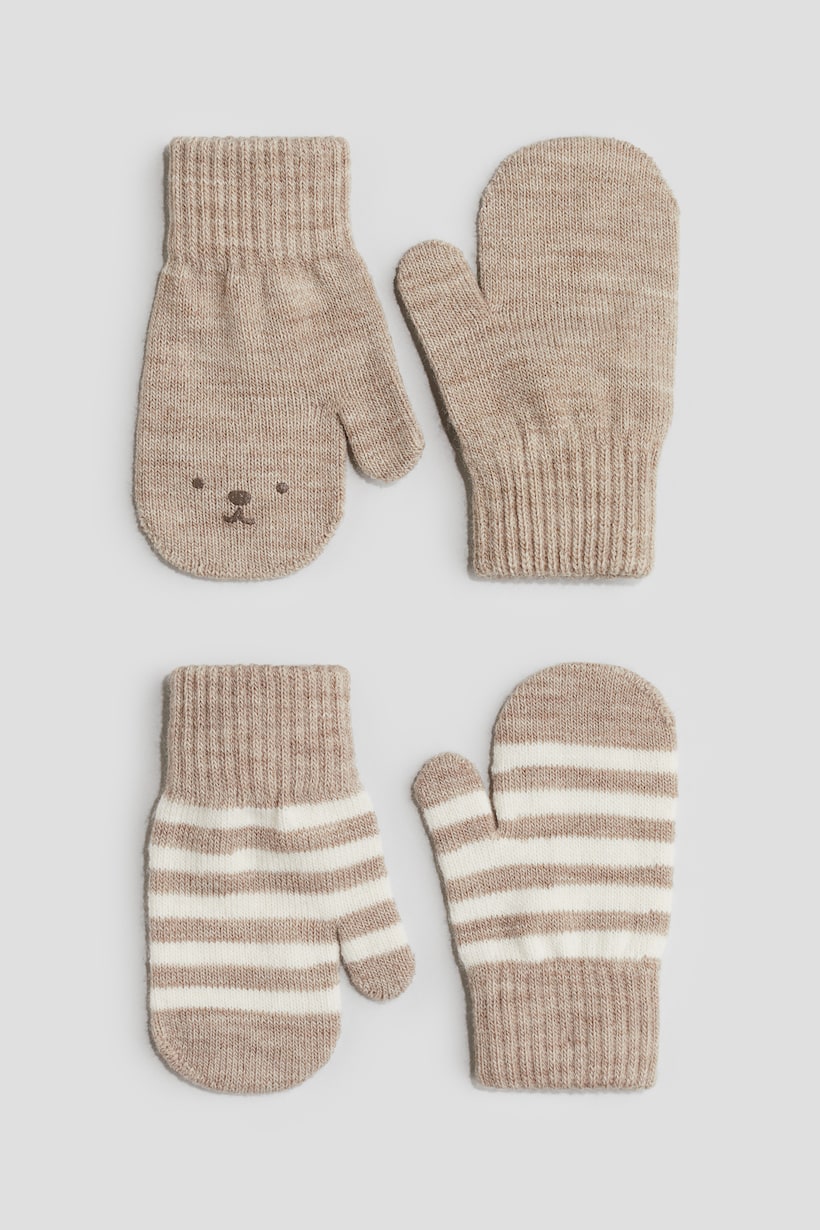 2-pack Mittens - Light beige/striped - Kids | H&M US