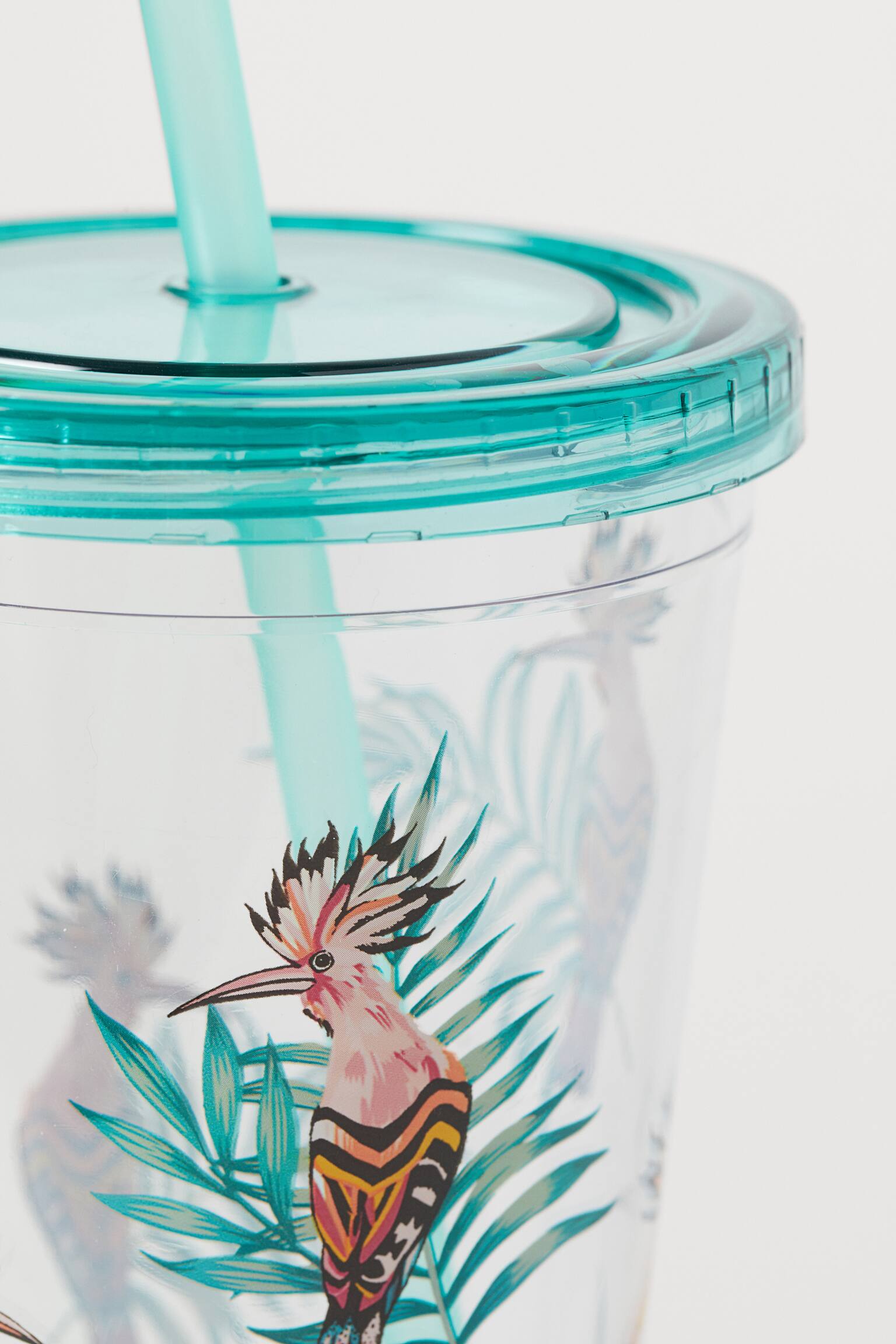 Plastic Mug with Straw - Light turquoise/birds - Home All | H&M US