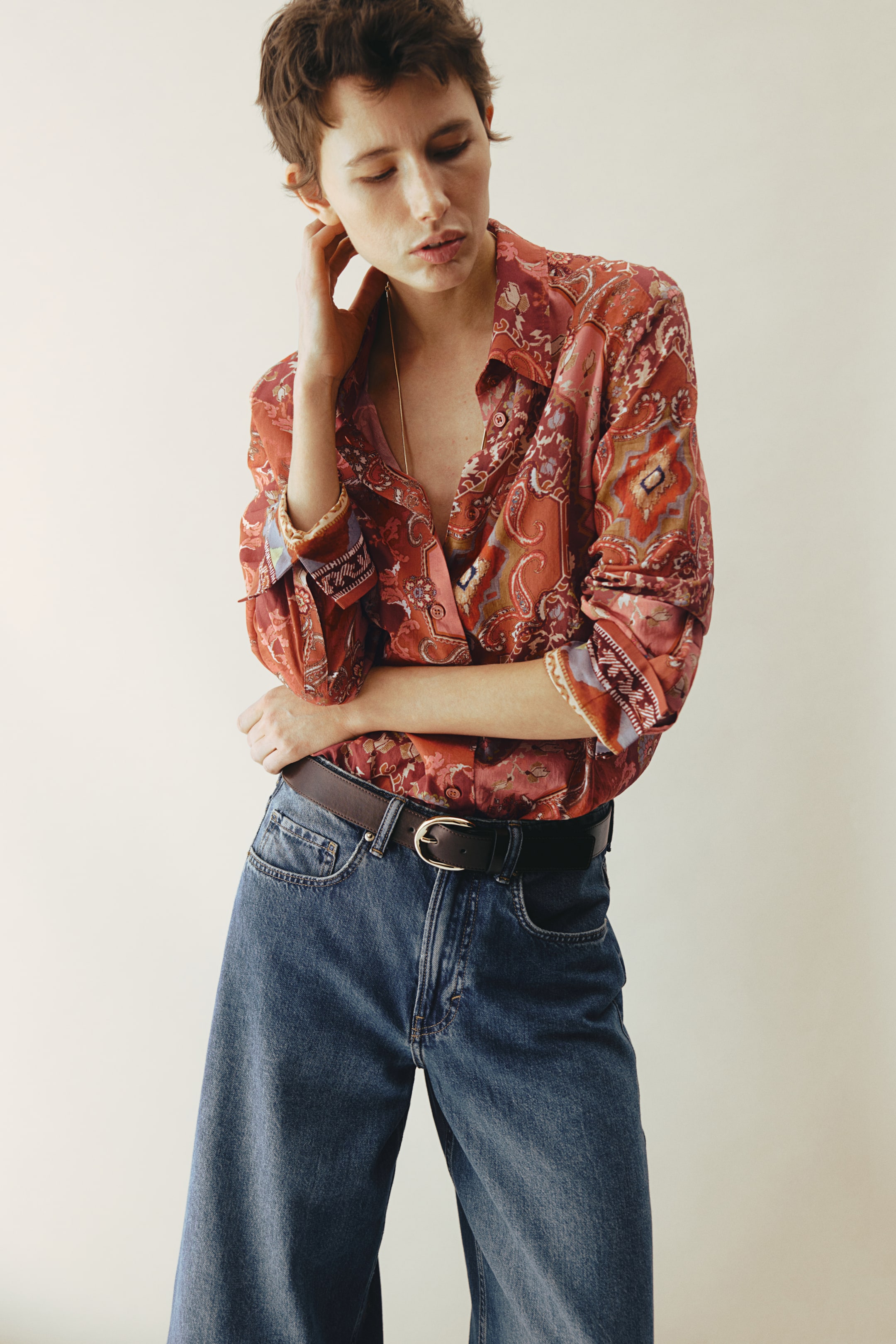 Women's Dusty red/patterned Printed Cotton Shirt | H&M CA