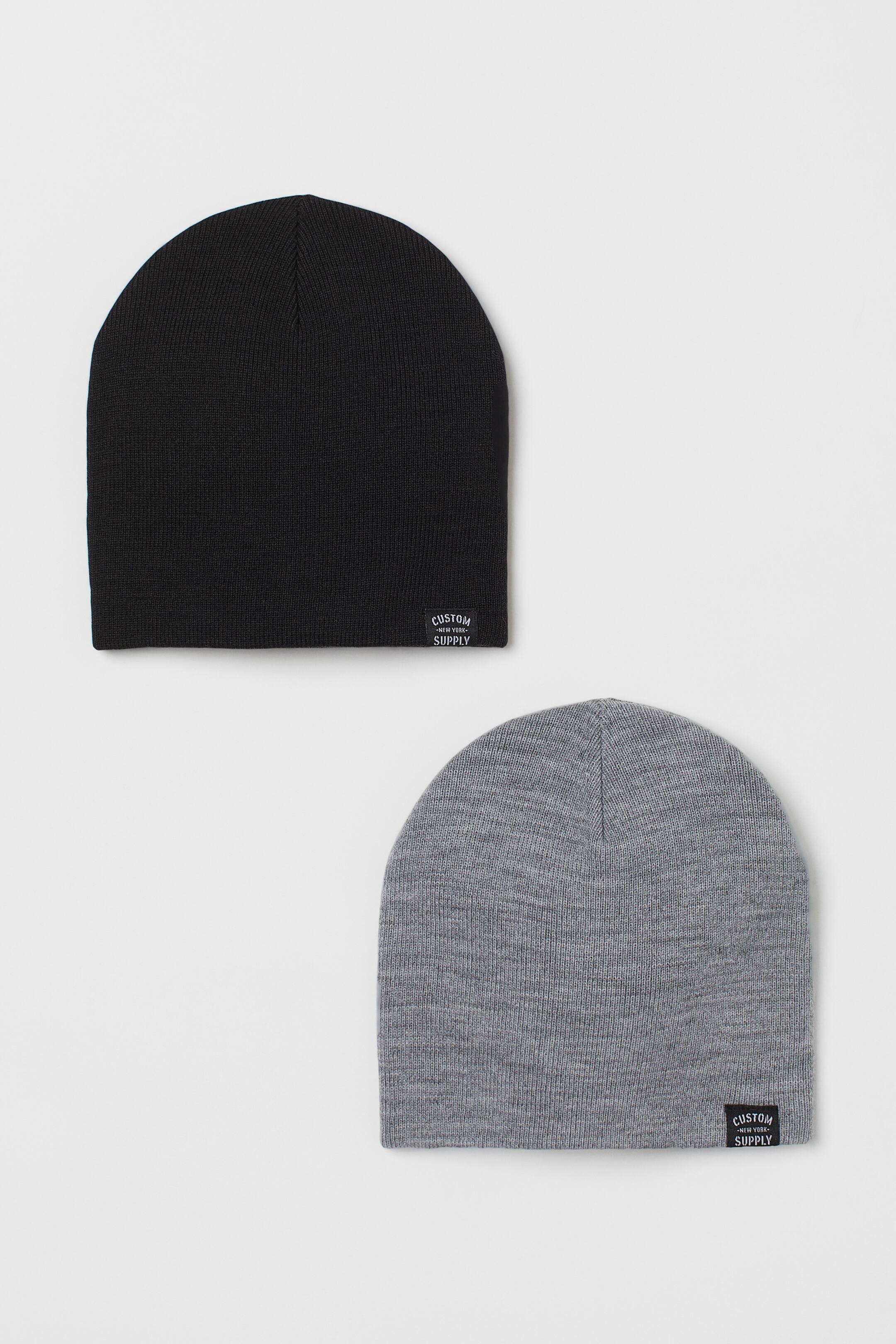 2-pack Knit Hats - Light gray melange/black - Kids | H&M US