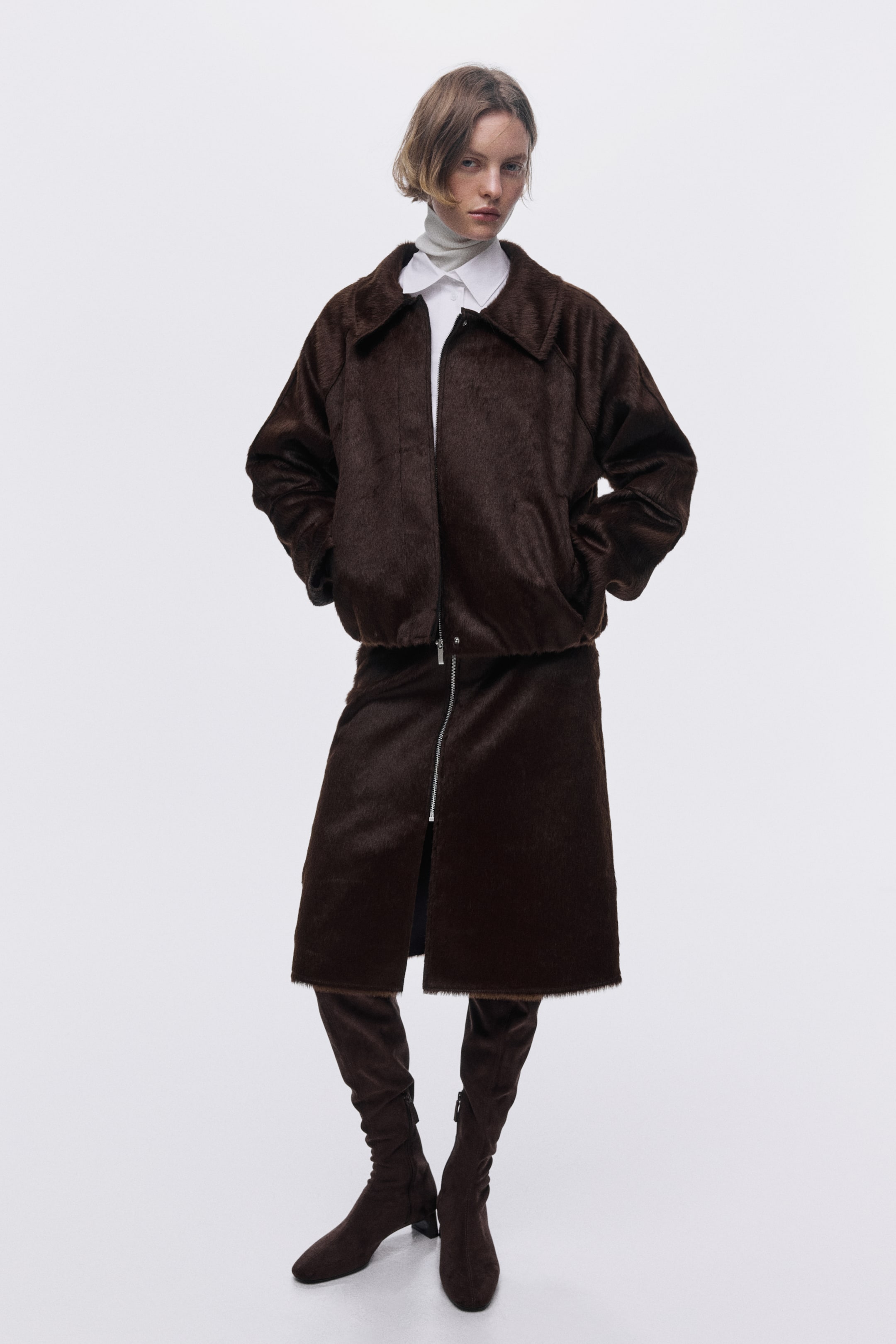 Women's Dark brown Short Jacket with Collar | H&M CA