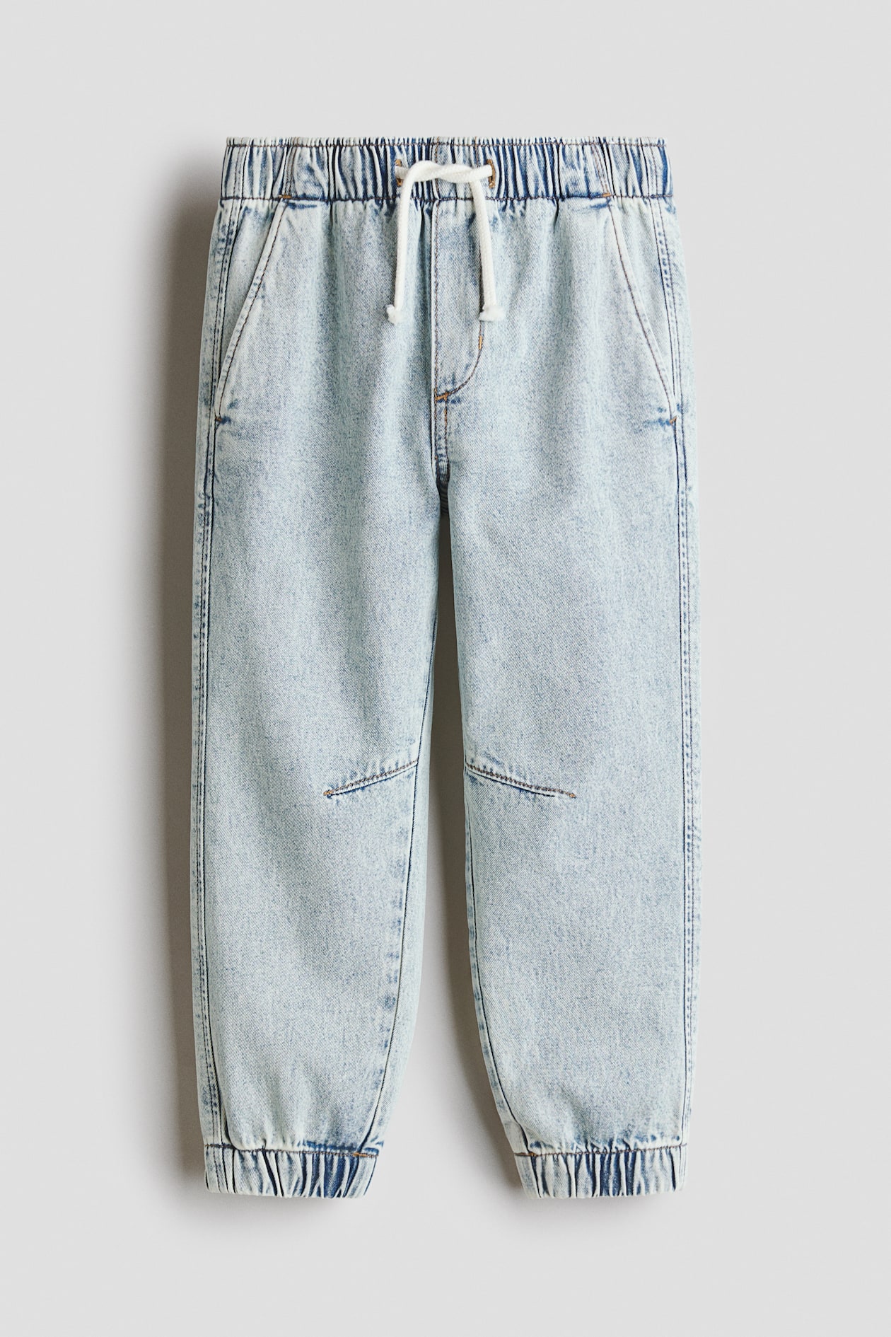 Washed light denim blue Cotton denim joggers for kids | H&M MY