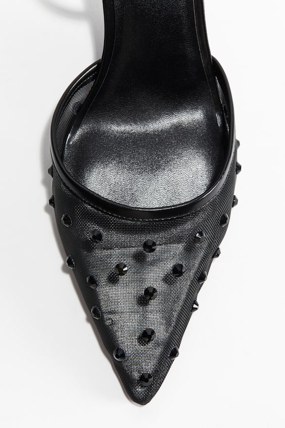 Rhinestone-Embellished Mesh Pumps - Black - Ladies | H&M US