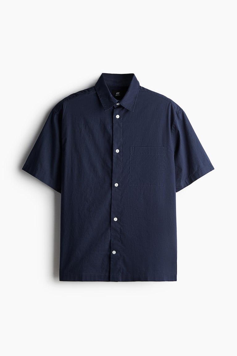 Loose Fit Short-Sleeved Shirt - Navy blue - Men | H&M US