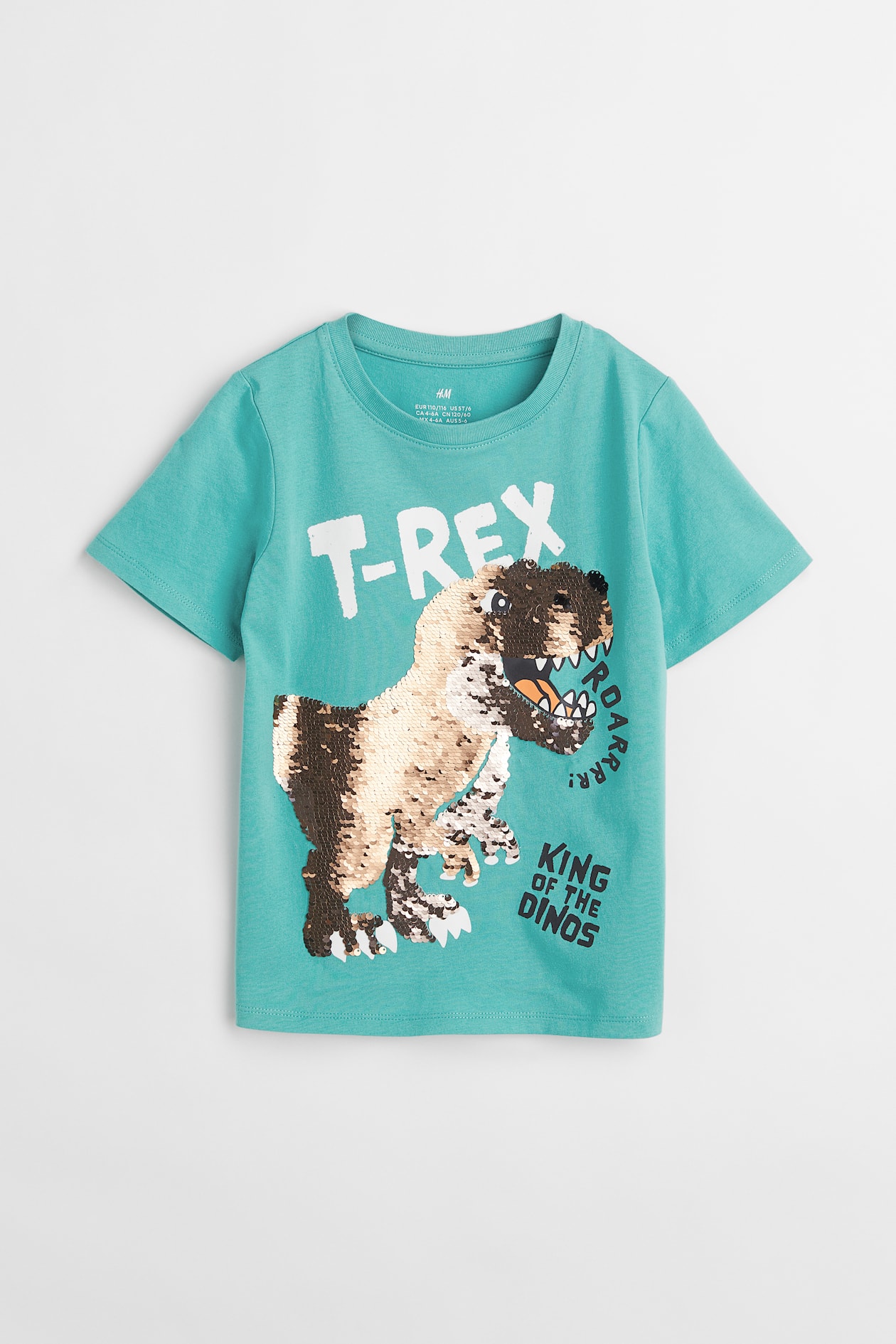 Sequinned T-shirt - Turquoise/T-Rex - Kids | H&M