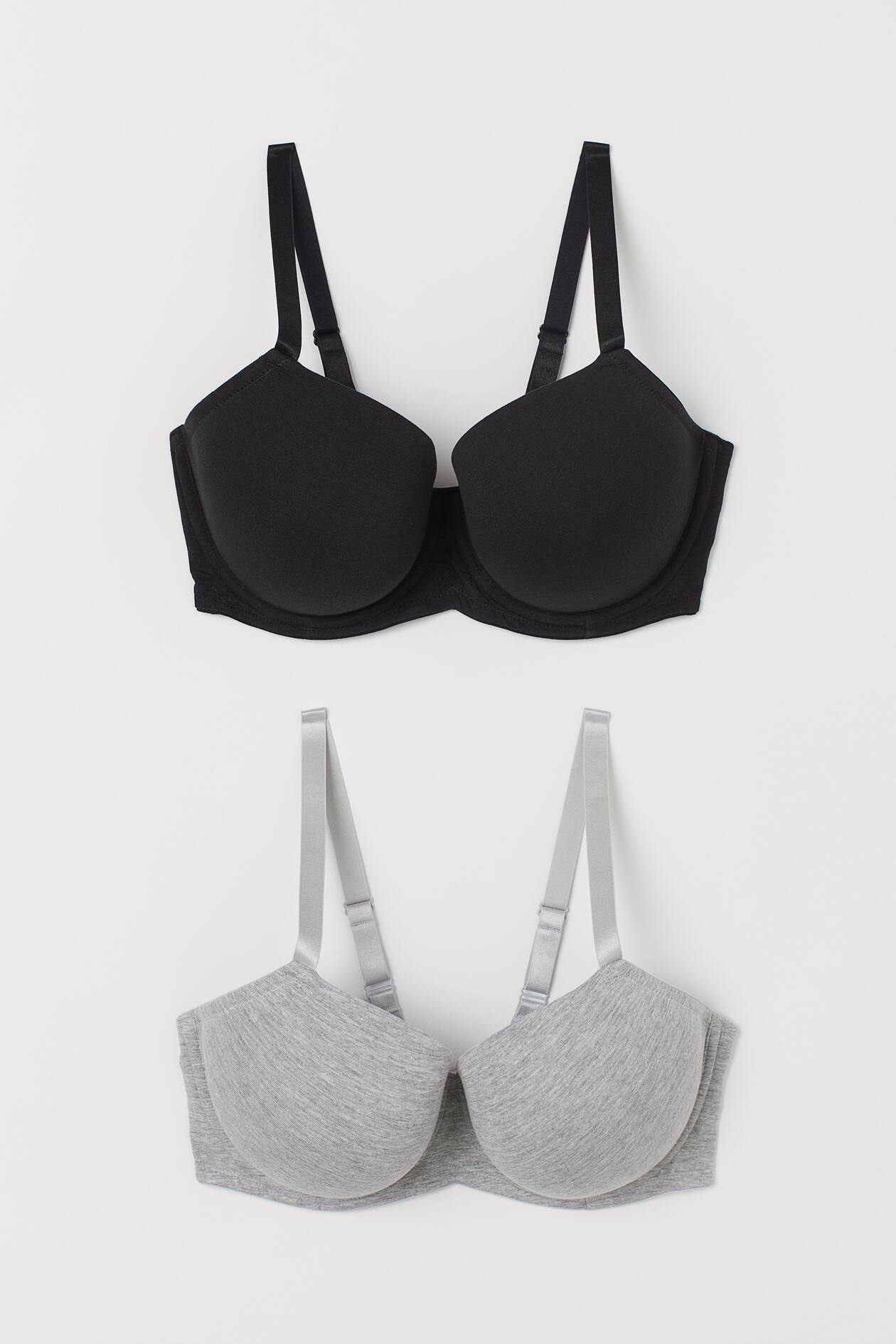 H&M+ 2-pack vattert bomulls-BH - Kort - Lys gråmelert/Sort - DAME | H&M NO
