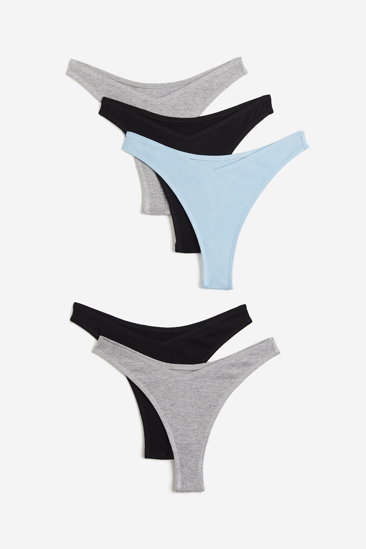 5-pack ribbed thong briefs - Light blue/Grey marl - Ladies | H&M GB