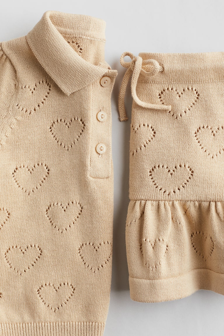 Beige/hearts 2-piece Pattern-Knit Set for kids | H&M US