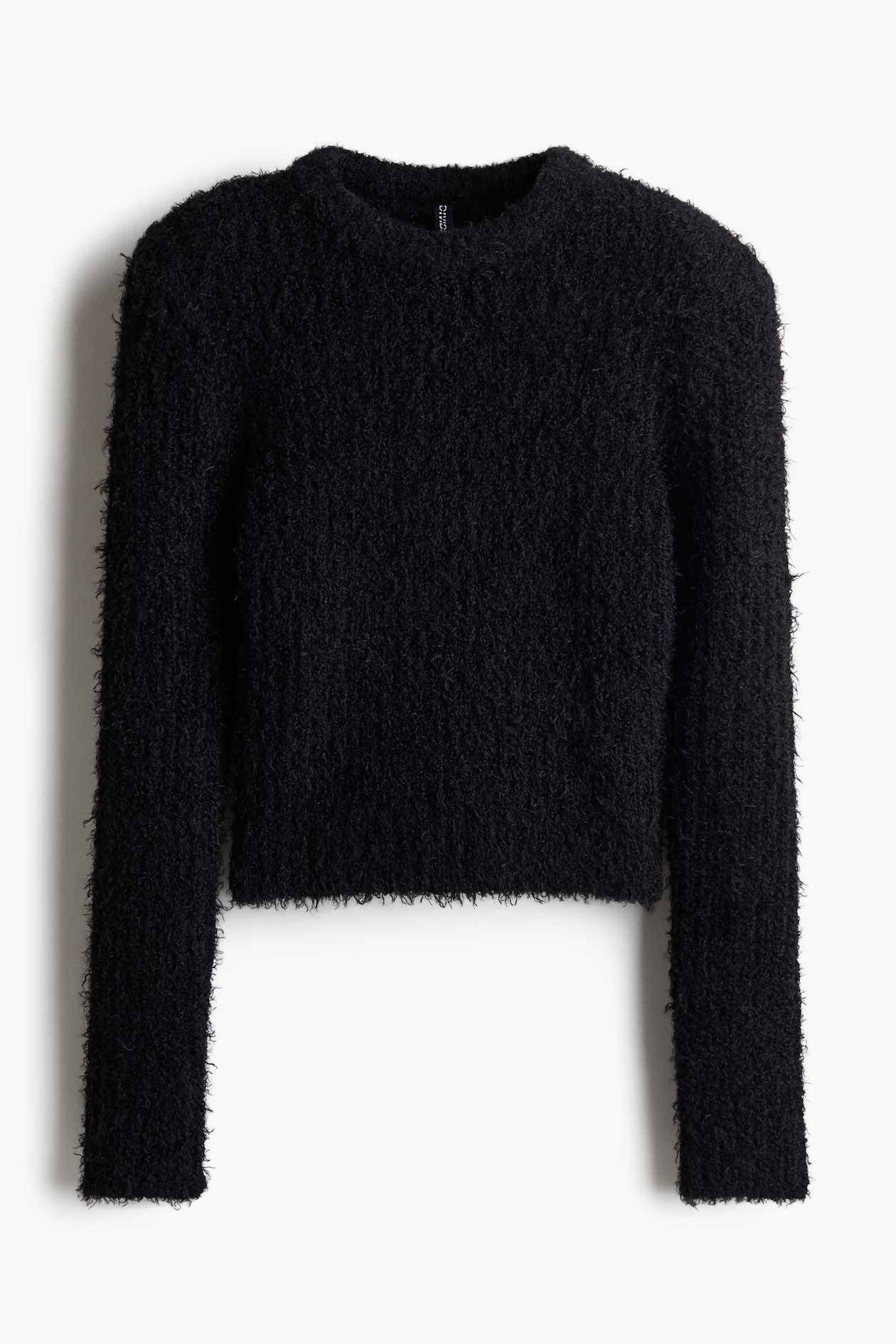 Women's Black Fluffy Knit Sweater with Shoulder Pads | H&M US