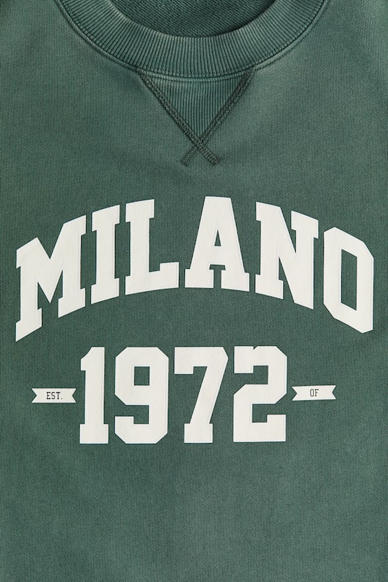 Sweatshirt with Text Motif - Dark green/Milano - Ladies | H&M US
