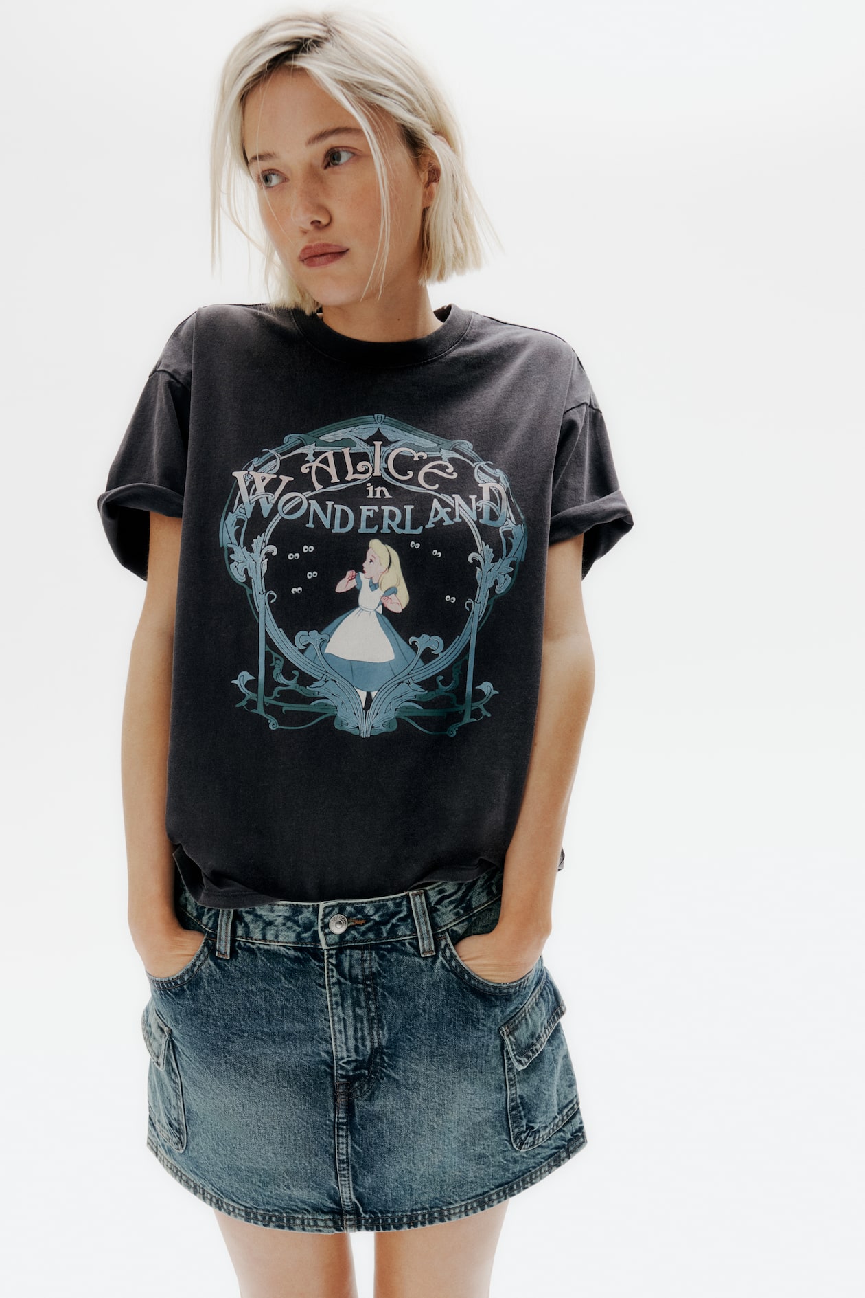 Oversized T-Shirt mit Print - Dunkelgrau/Alice in Wonderland - Ladies ...
