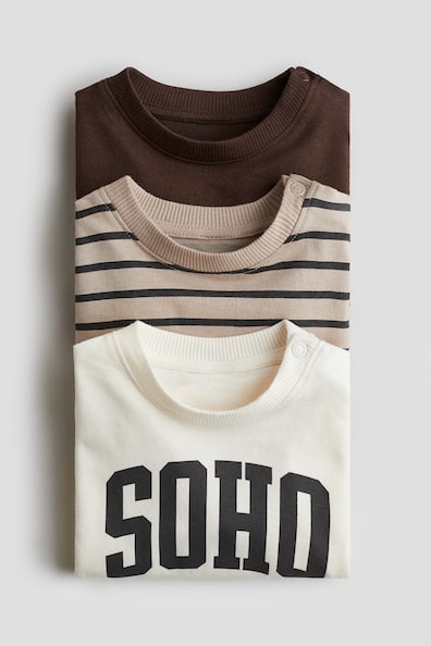 3-pack Playeras de algodón - Café/Rayas beige - Kids | H&M MX