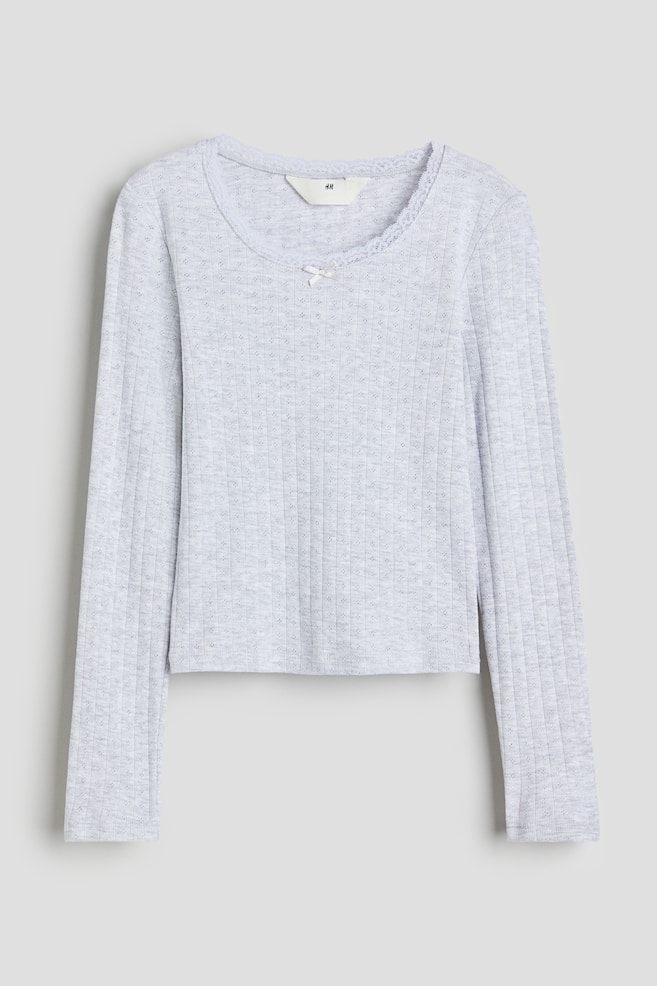 Light gray melange Lace-trimmed Pointelle Jersey Top for kids | H&M US