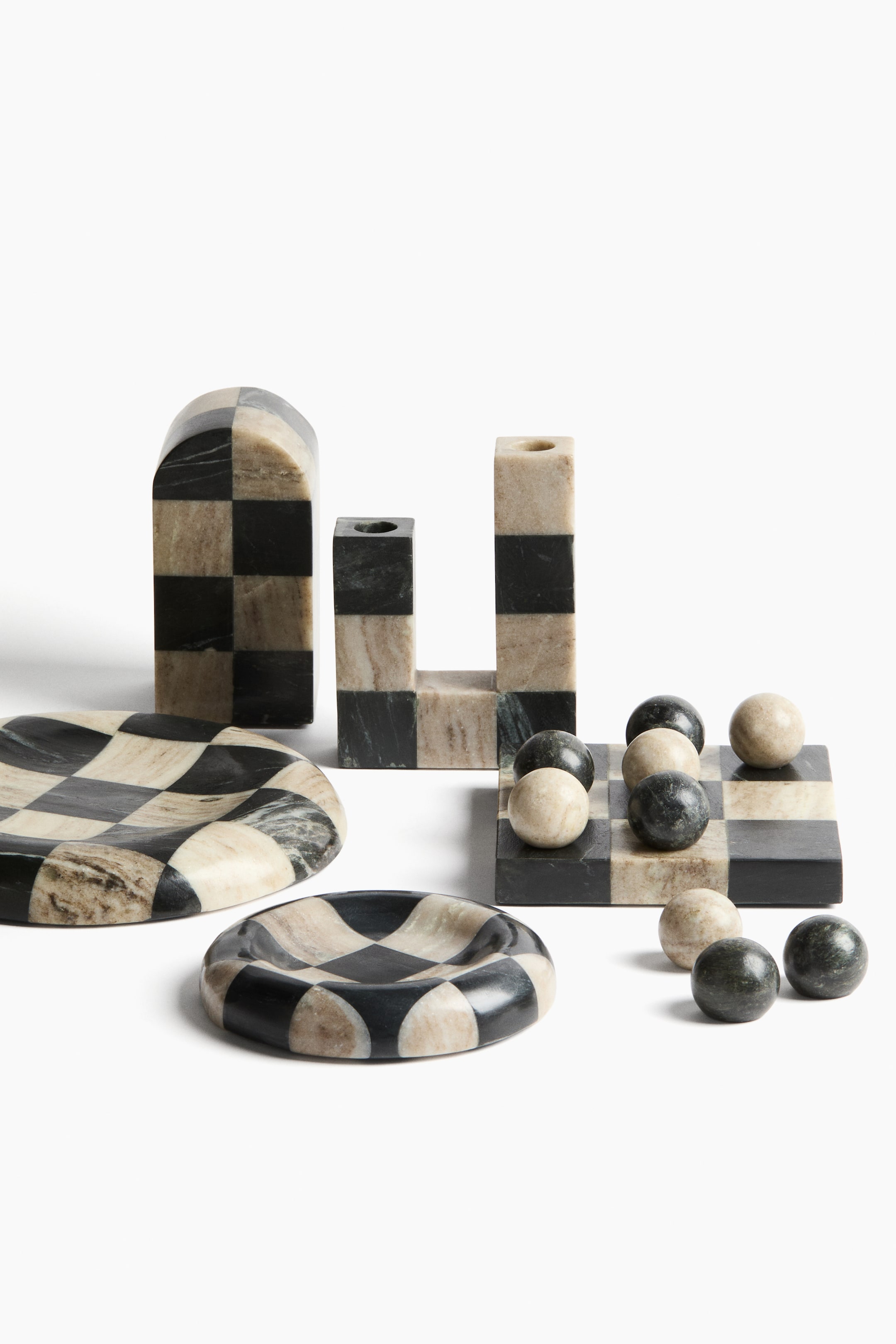 Beige/black checked Large Marble Tray at H&M Home | H&M US