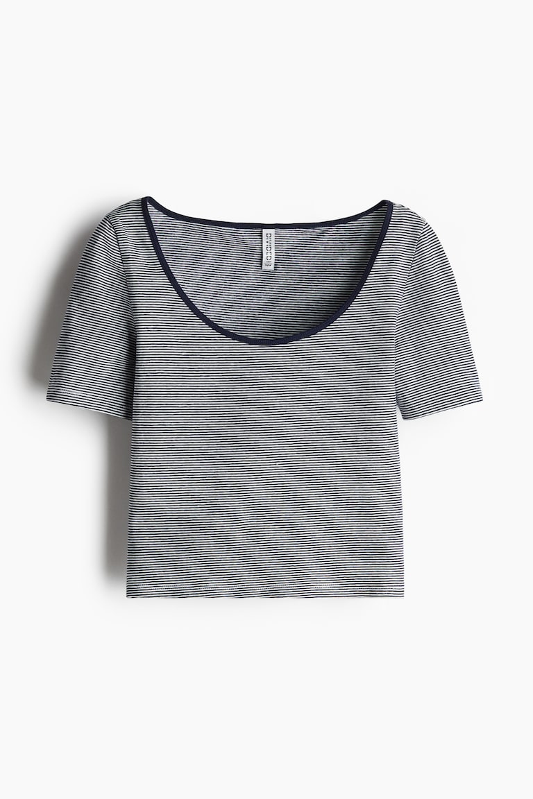 Women's Navy blue/Striped Cropped scoop-neck T-shirt | H&M IN