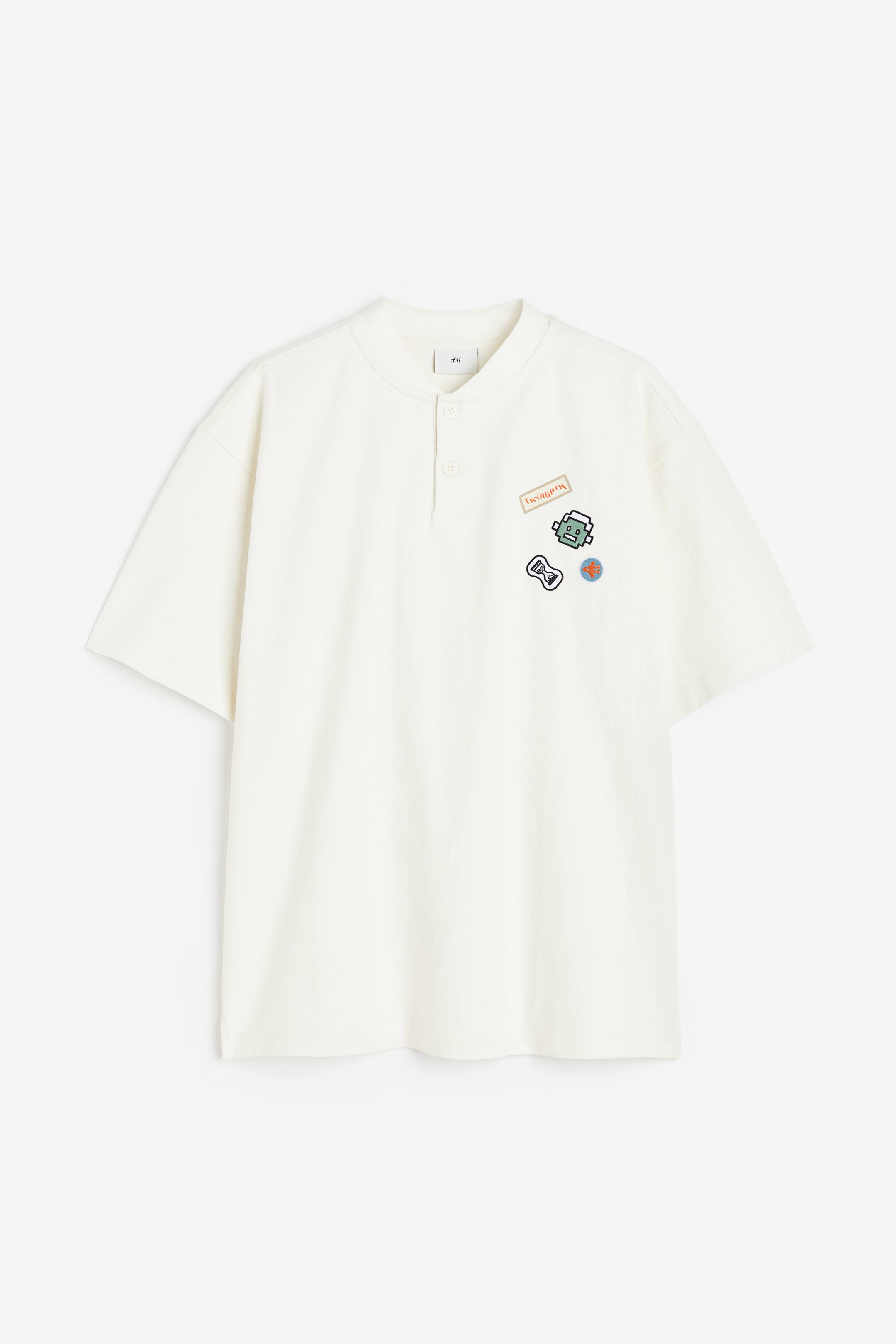 Loose Fit 버튼 플래킷 티셔츠 - 라이트 베이지 - Men | H&M KR