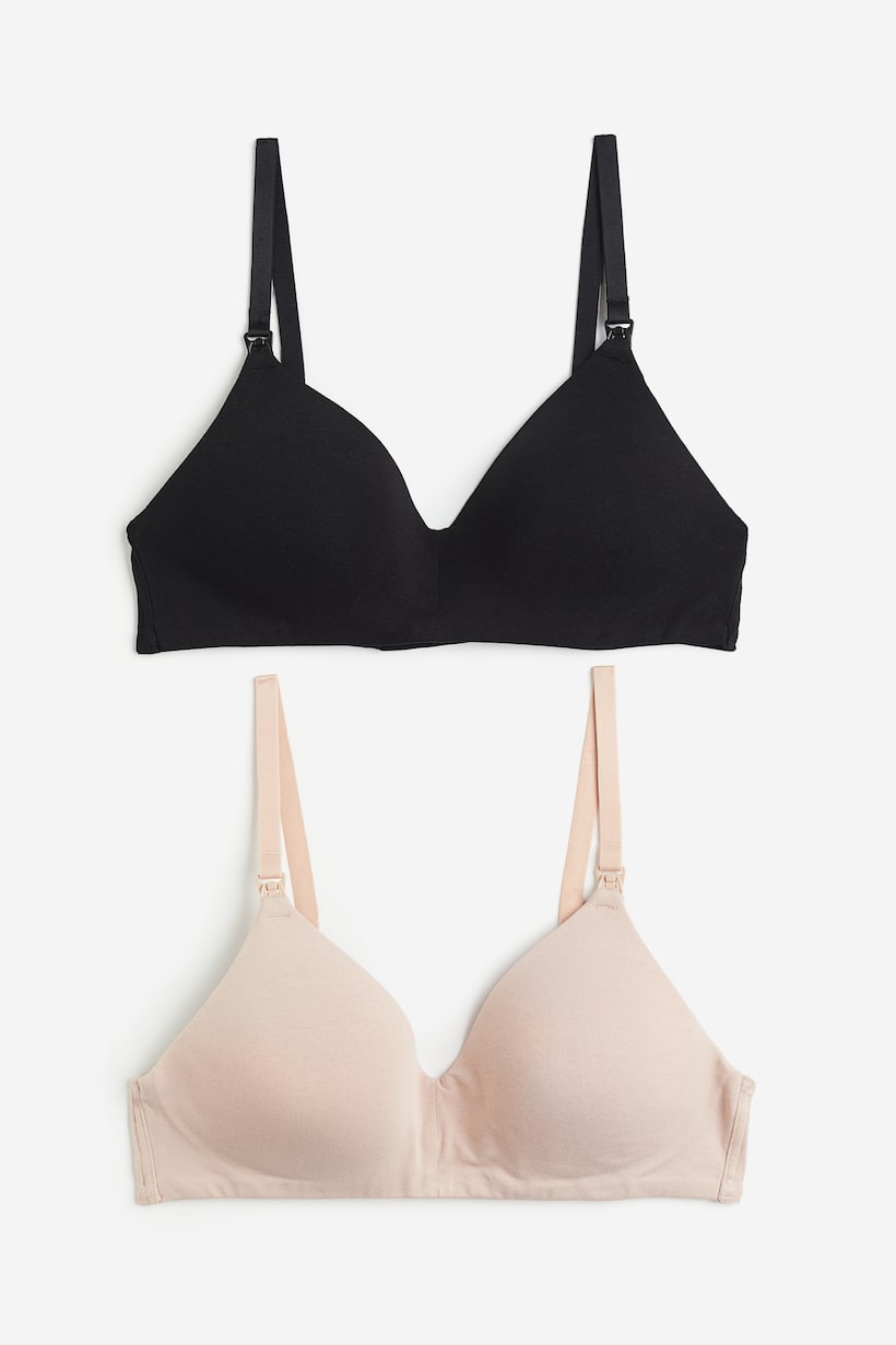Women's Black/light beige MAMA 2-pack Padded Cotton Nursing Bras | H&M US