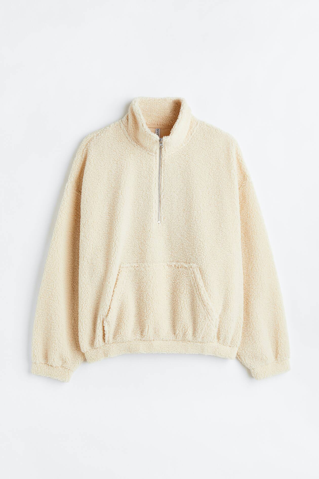 H&M+ Sweatshirt i teddy med glidelås - Langt erme - Normal lengde - Lys ...