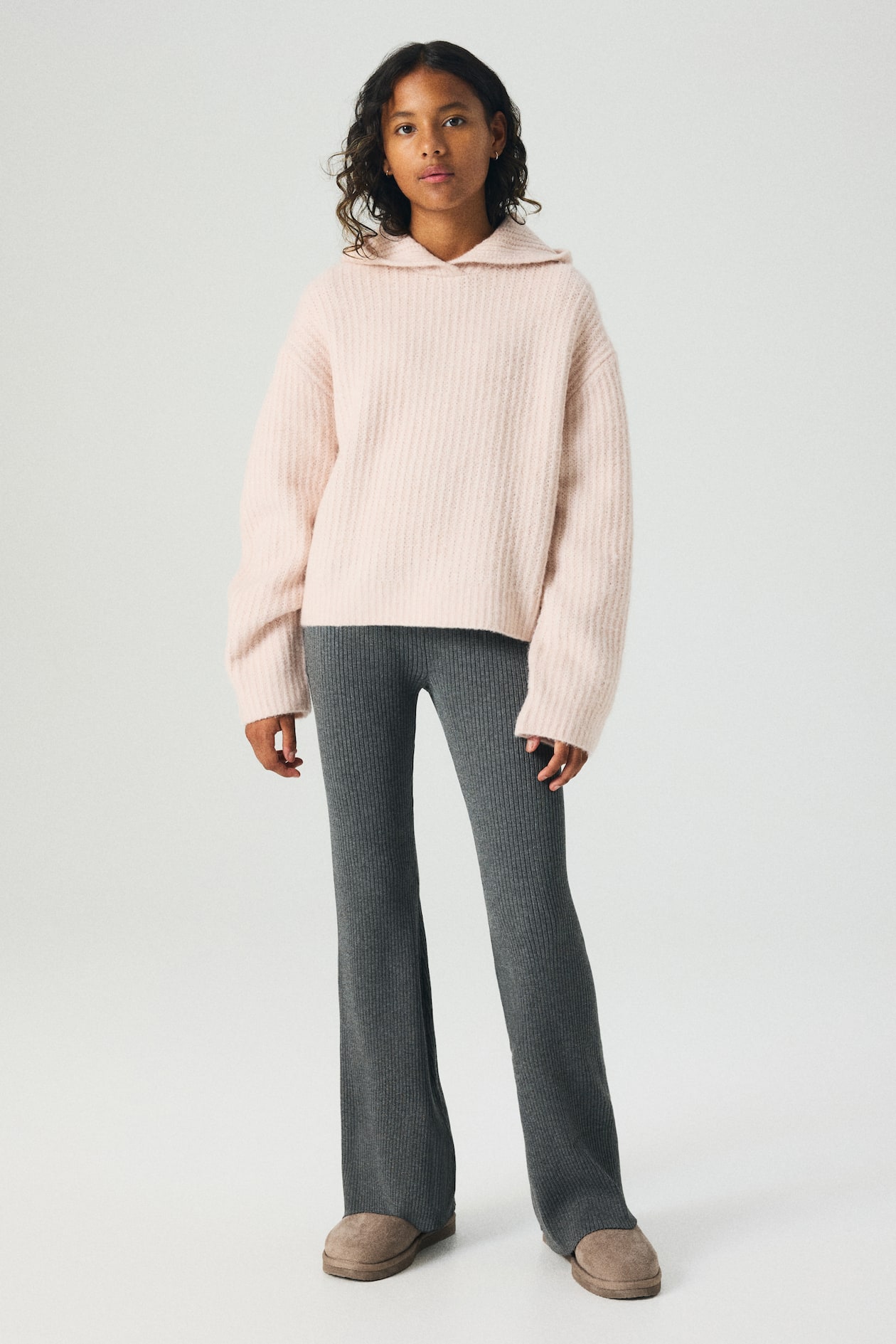 Dark grey marl Flared rib-knit trousers for kids | H&M GB