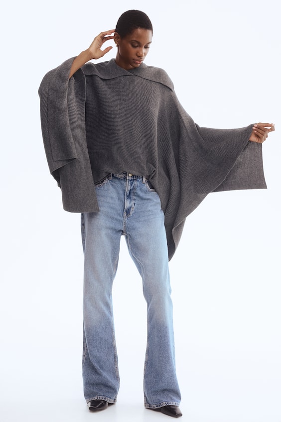 Women's Dark gray melange Rib-Knit Cape | H&M US