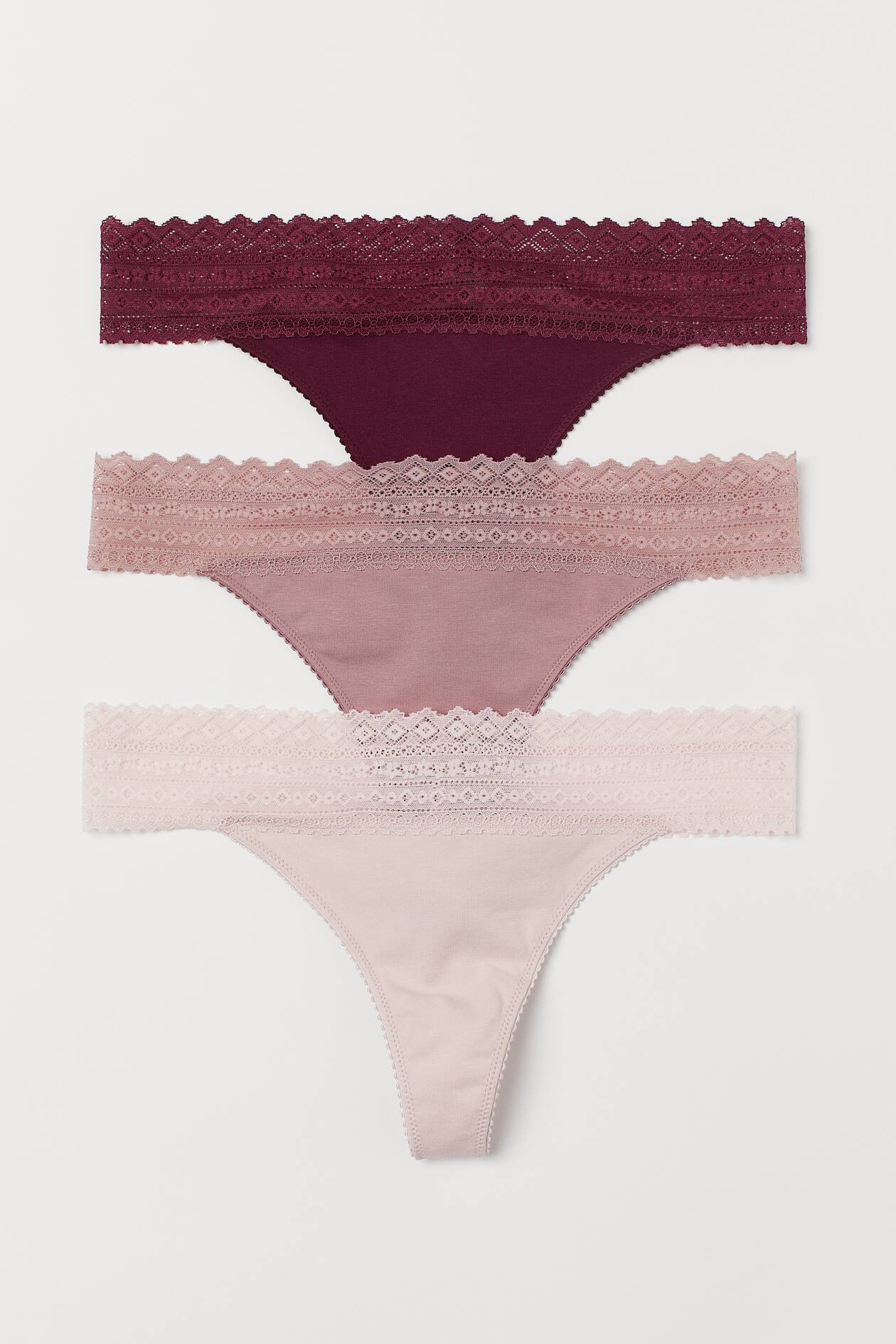 3-pack Cotton G-strings - Powder pink/Burgundy - Ladies | H&M AU