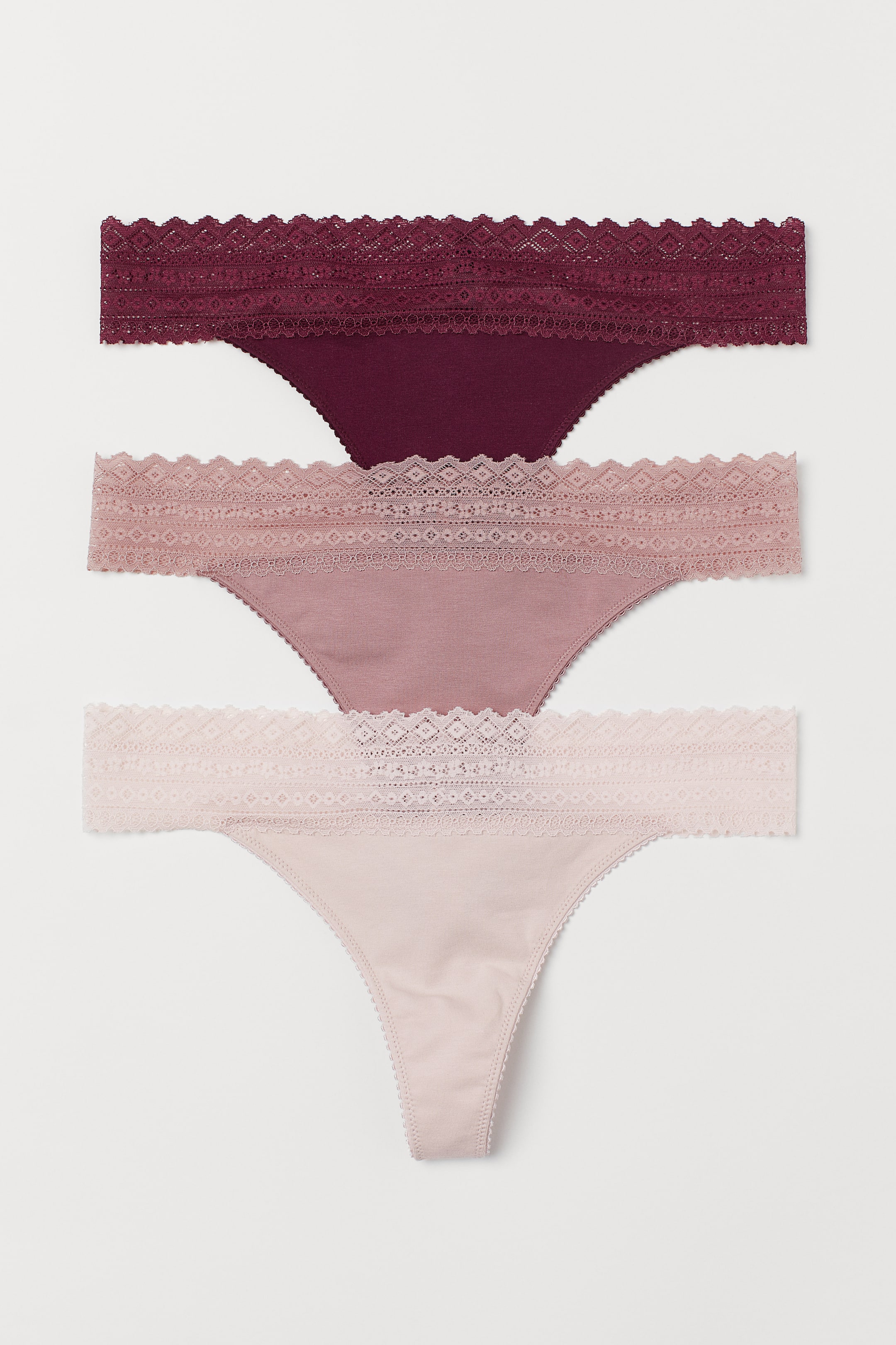 3-pack Cotton G-strings - Powder pink/Burgundy - Ladies | H&M AU