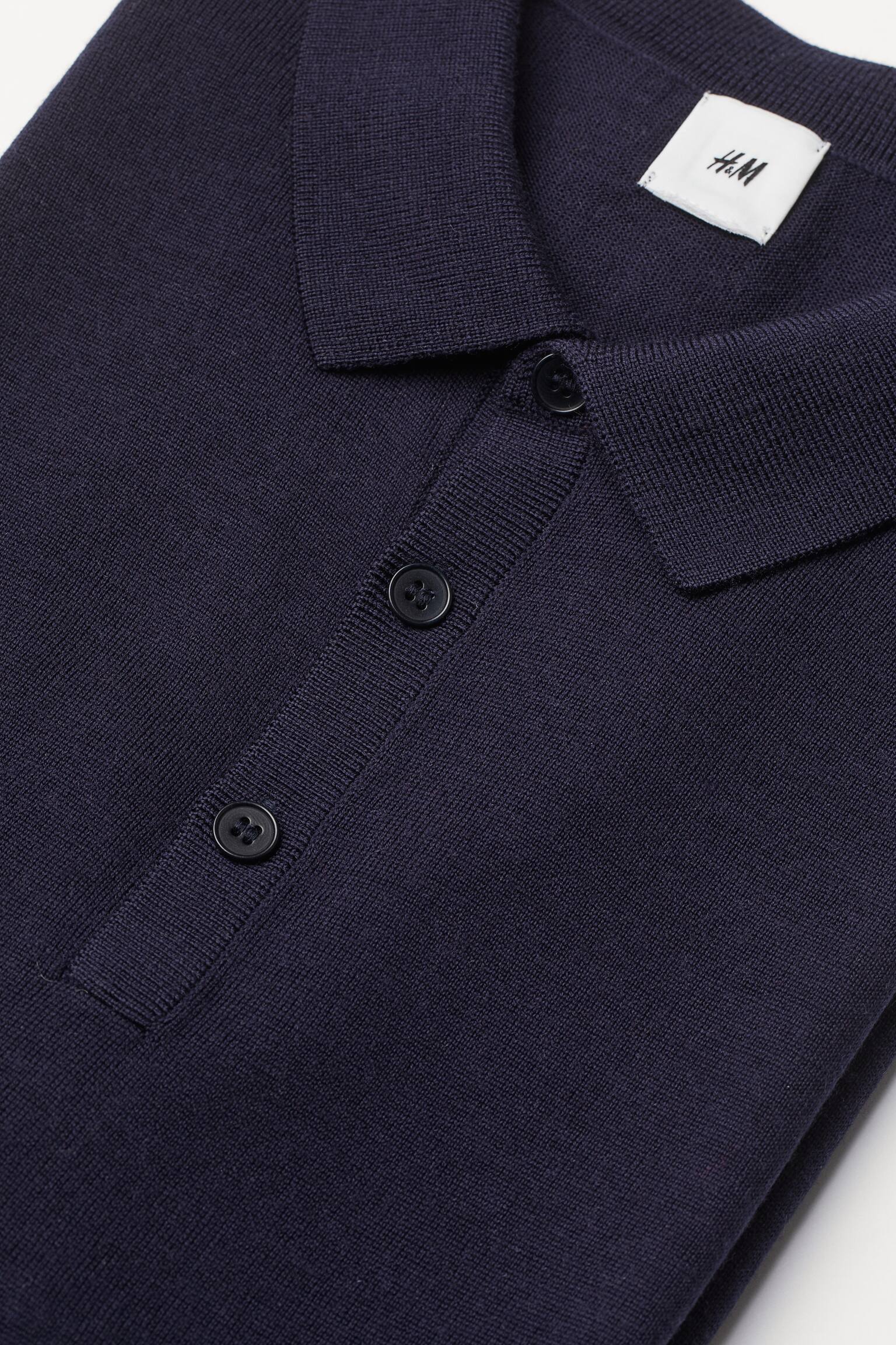 Regular Fit Merino wool polo shirt - Navy blue - Men | H&M GB