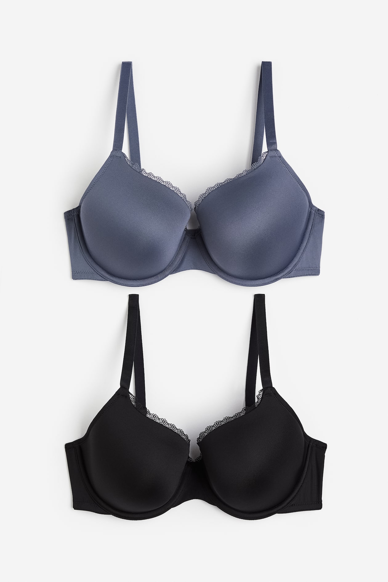 2-pack Padded Underwire Microfiber Bras - Pigeon blue/black - Ladies ...