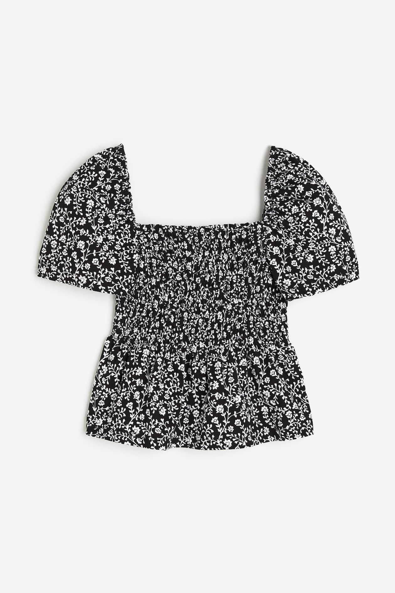 Women's Black/White floral Smocked top | H&M GB