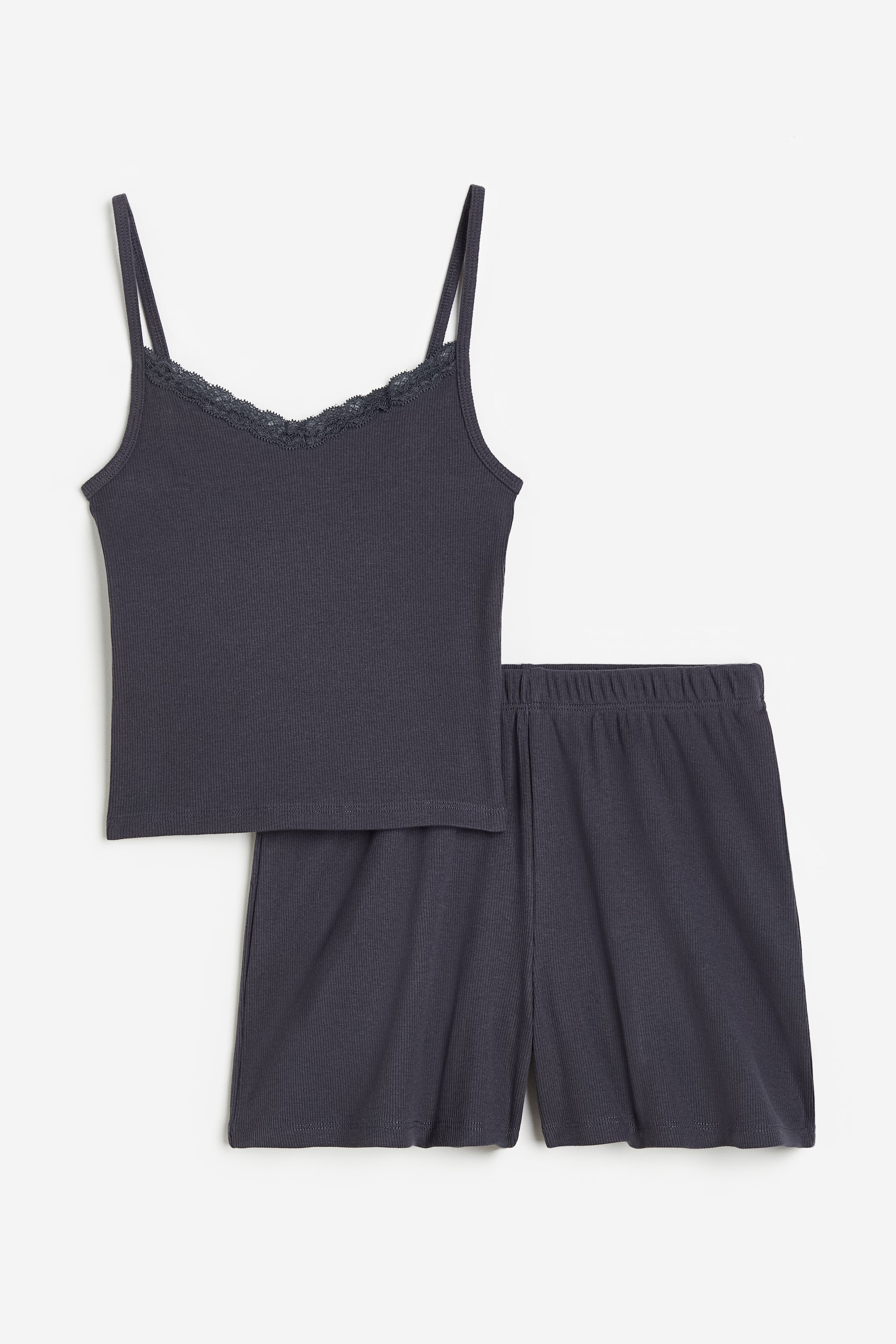 Ribbed jersey pyjamas - Dark grey - Kids | H&M IN