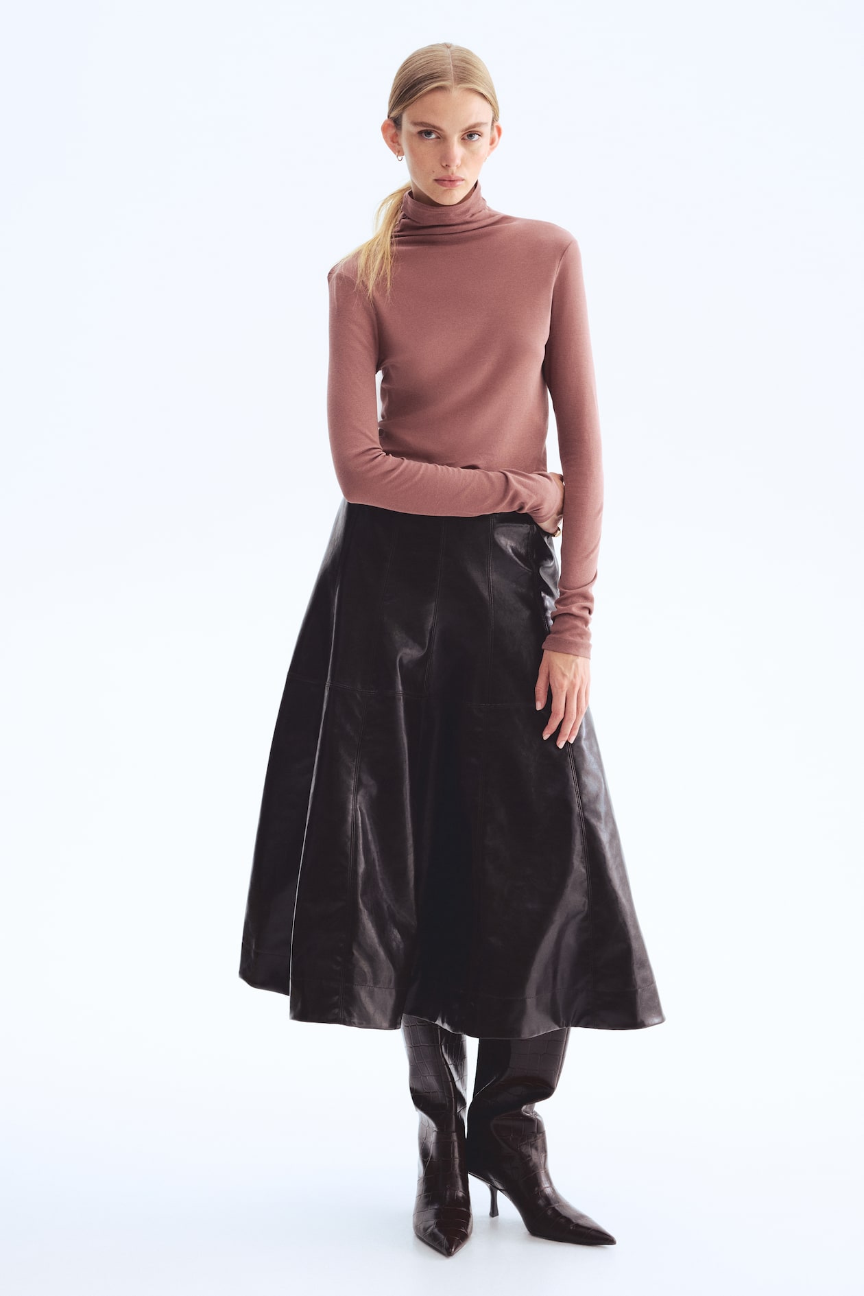 Pima cotton turtleneck top - Old rose - Ladies | H&M GB
