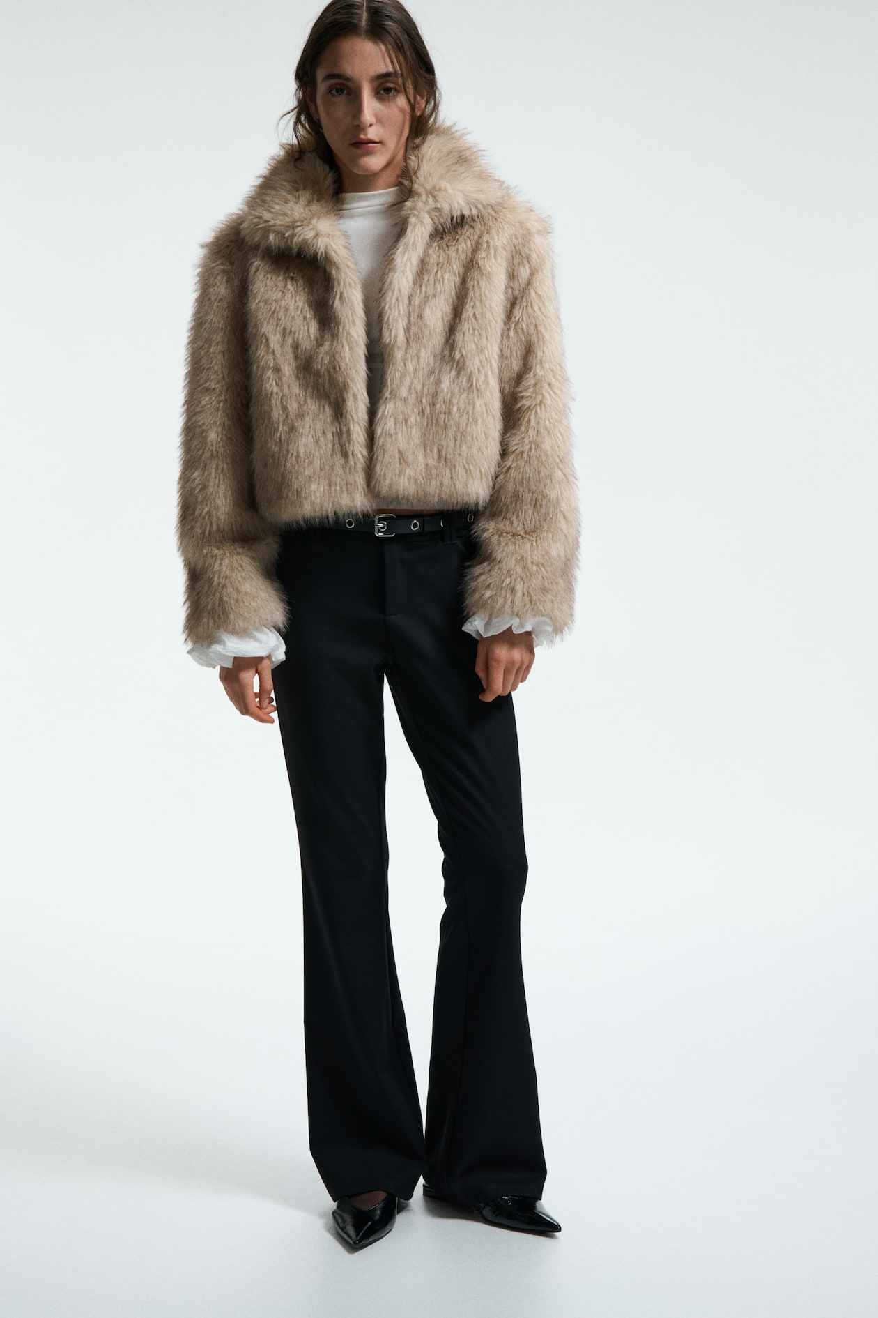 Cropped Fluffy Jacket - Beige - Ladies | H&M US