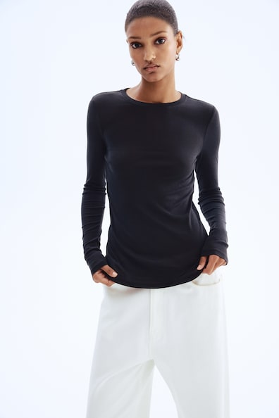 Women's Nearly black Pima cotton jersey top | H&M GB