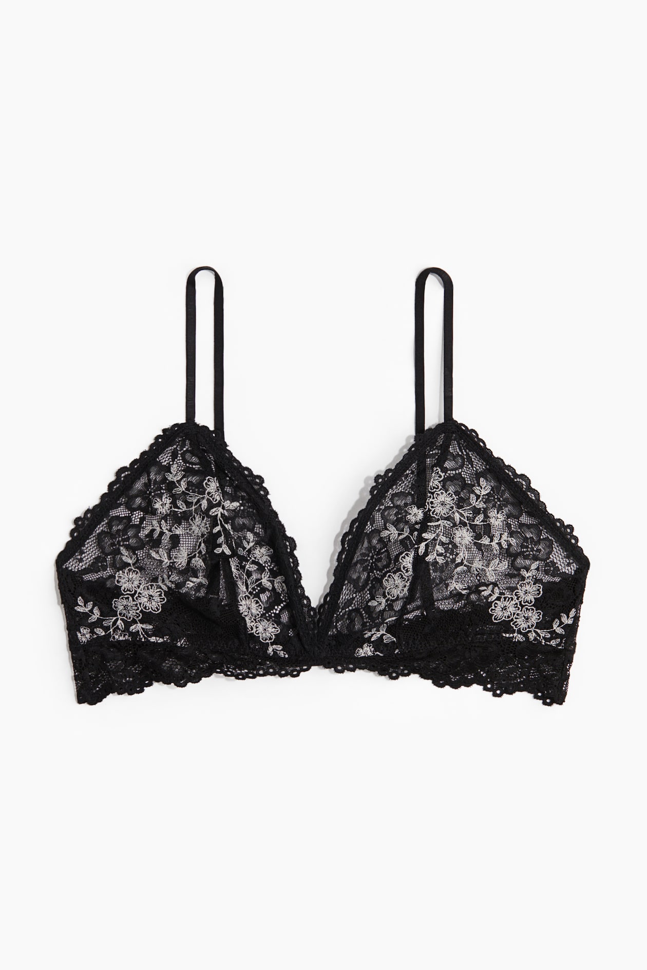 Women's Black/White Soft embroidered lace bra | H&M IN