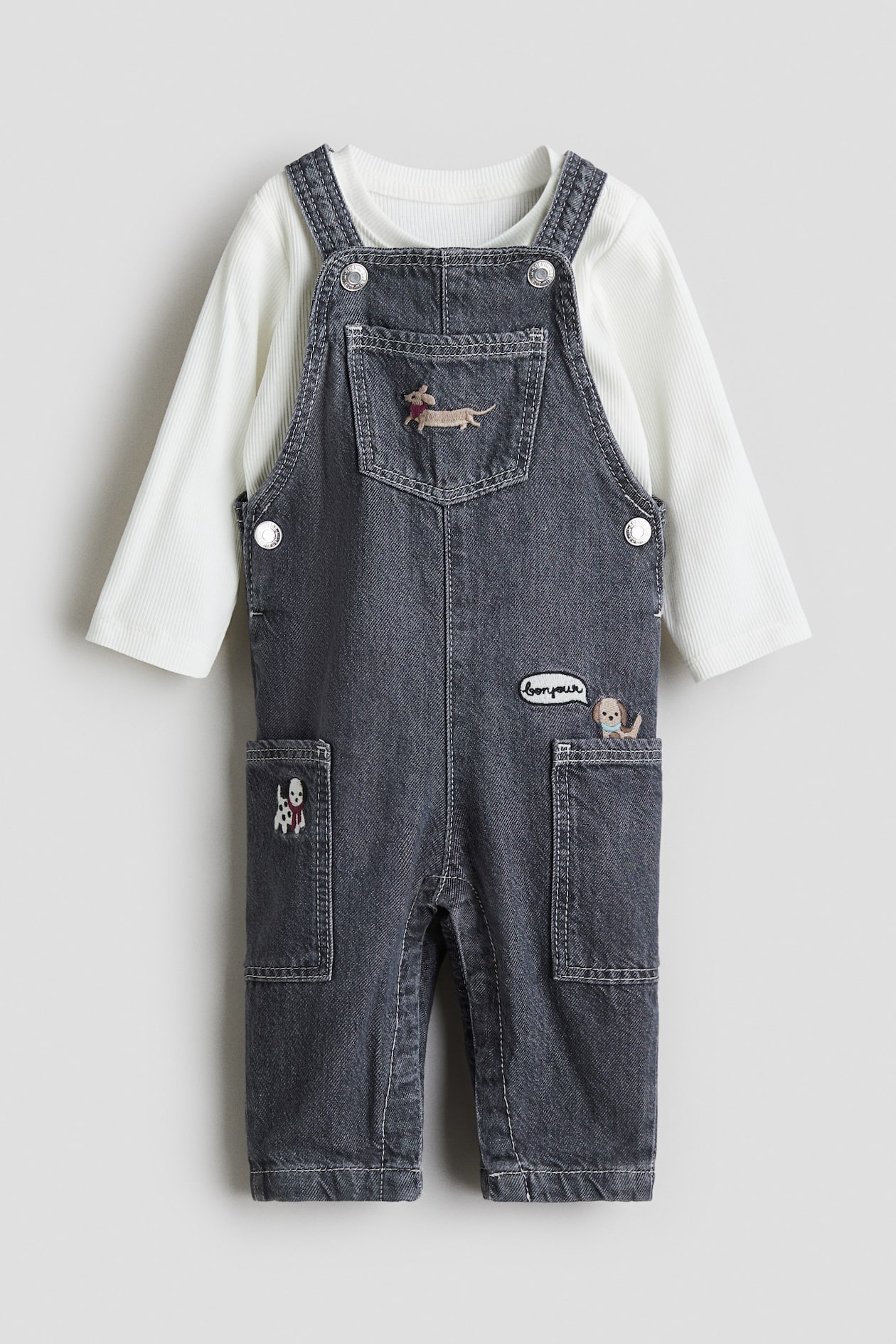 Conjunto de 2 piezas con playera y overol - Gris/Perros - Kids | H&M MX