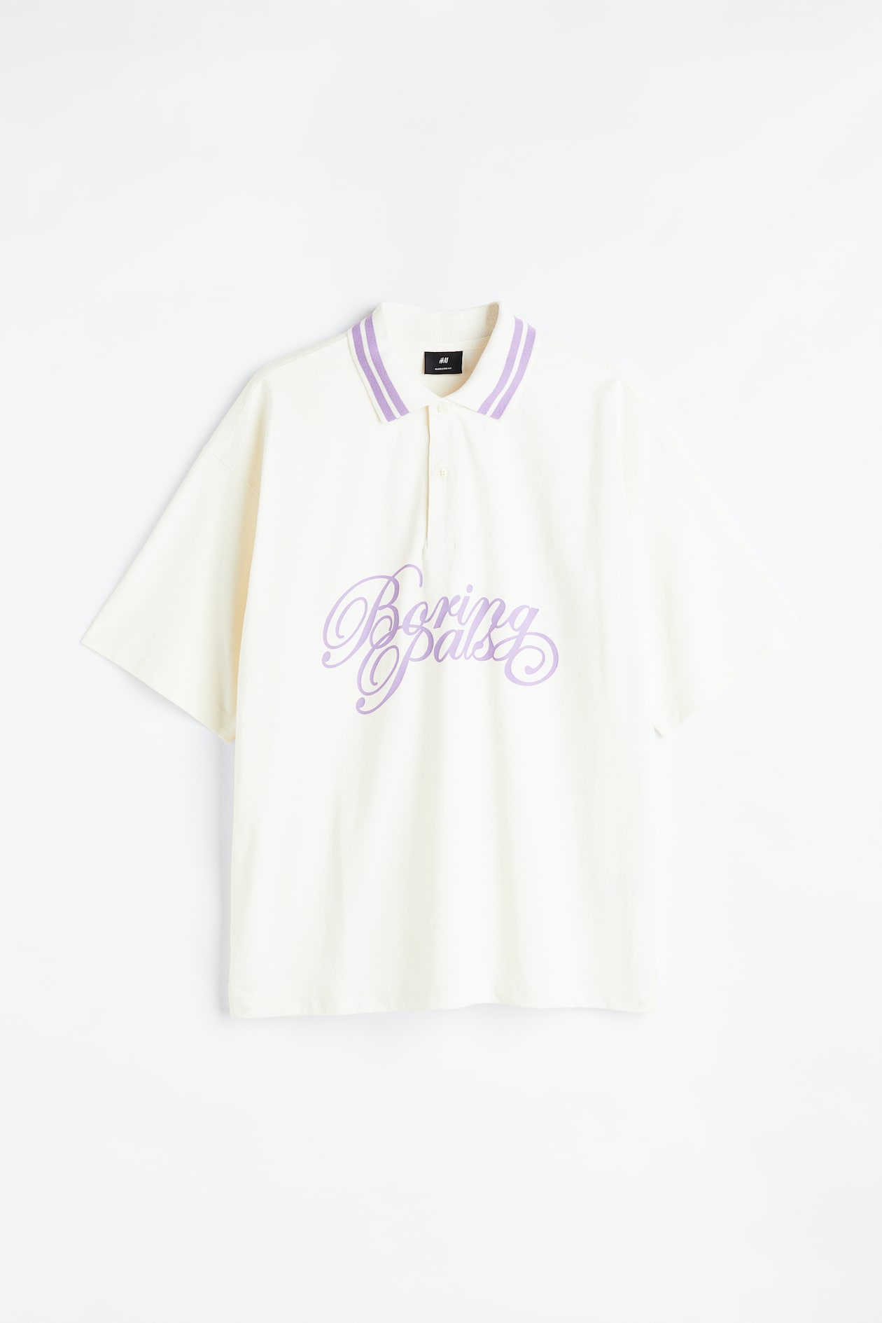 Oversized Fit Polo shirt - Cream/Boring Pals - Men | H&M SG