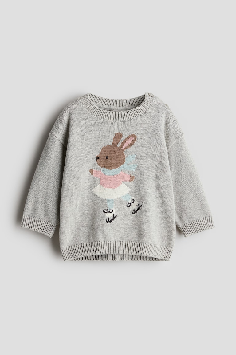 Jacquard-Knit Sweater - Light gray/rabbit - Kids | H&M US
