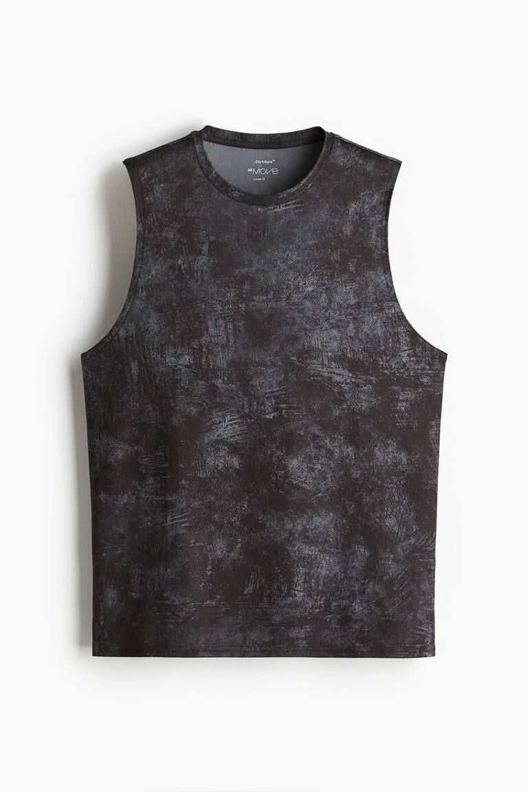 Men’s Dark grey/Patterned Regular Fit Sports vest top with DryMove™ | H ...