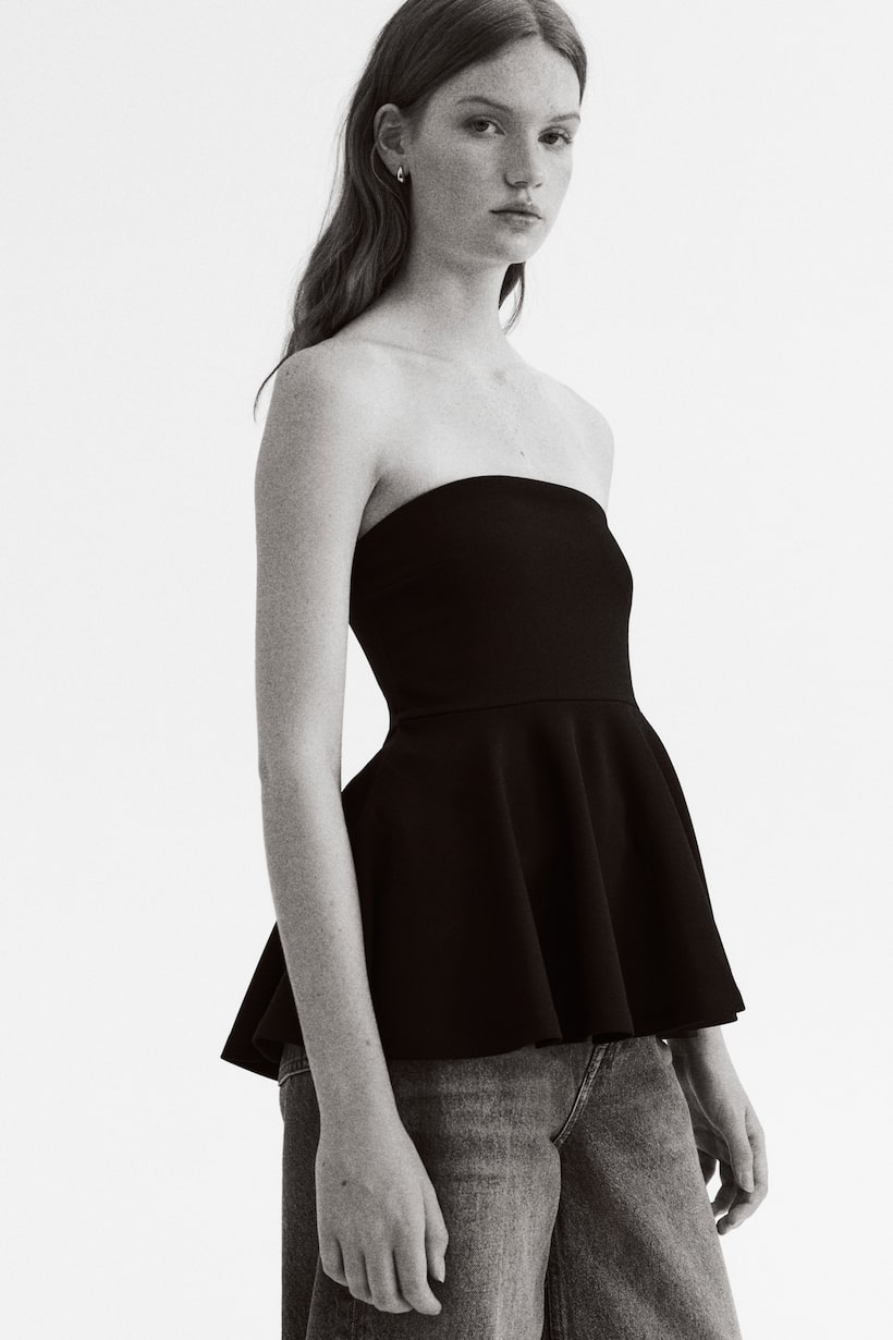 Top bandeau con peplum - Negro - Ladies | H&M MX