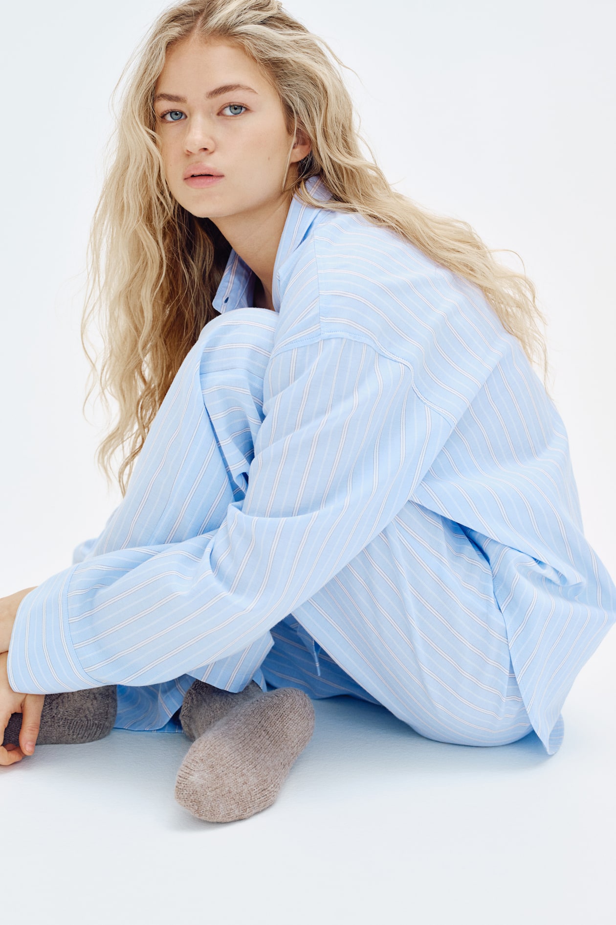 Women's Light blue/striped Cotton Flannel Pajamas | H&M CA