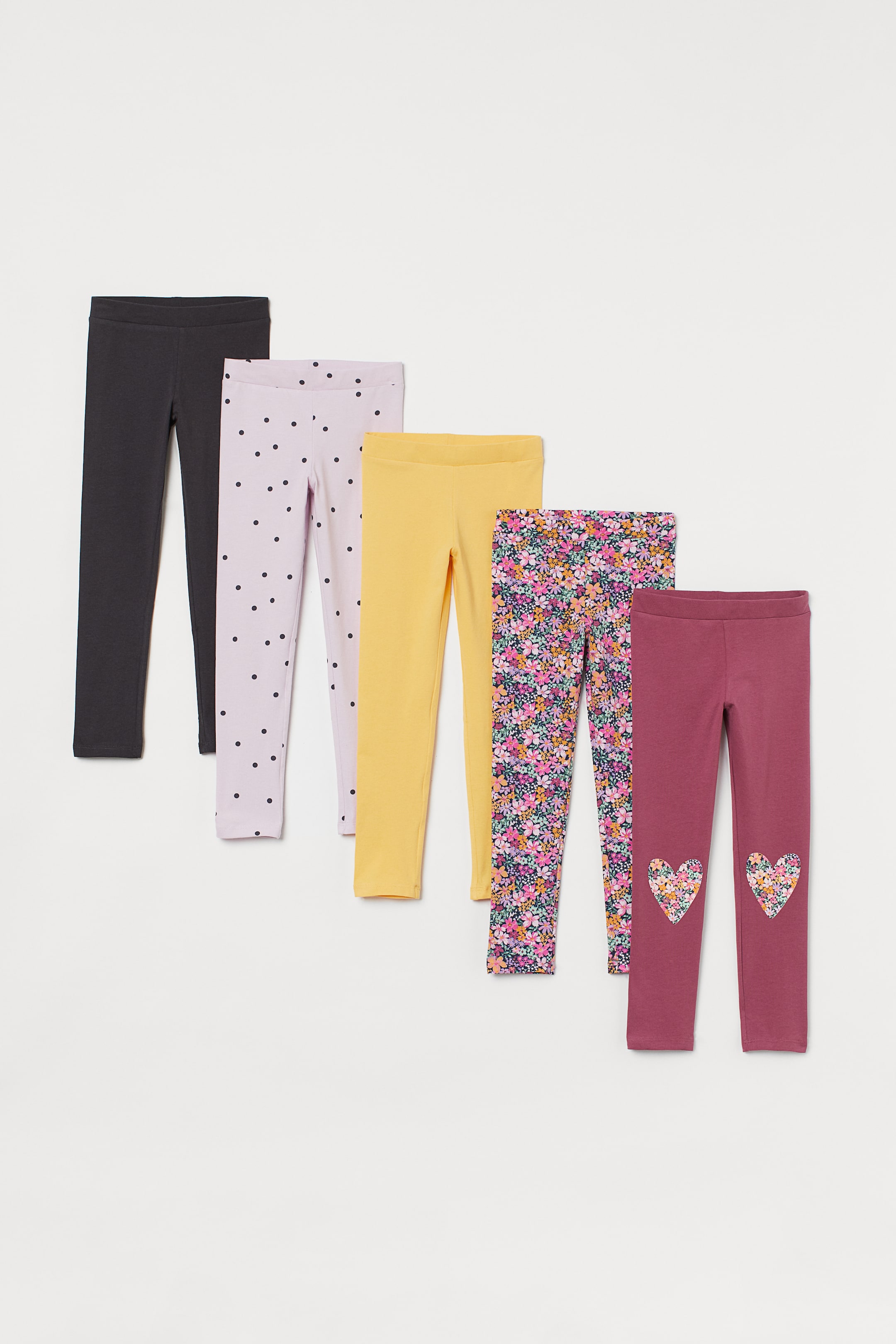 Pet pari pamučnih helanki - Dark pink/Floral - Kids | H&M RS