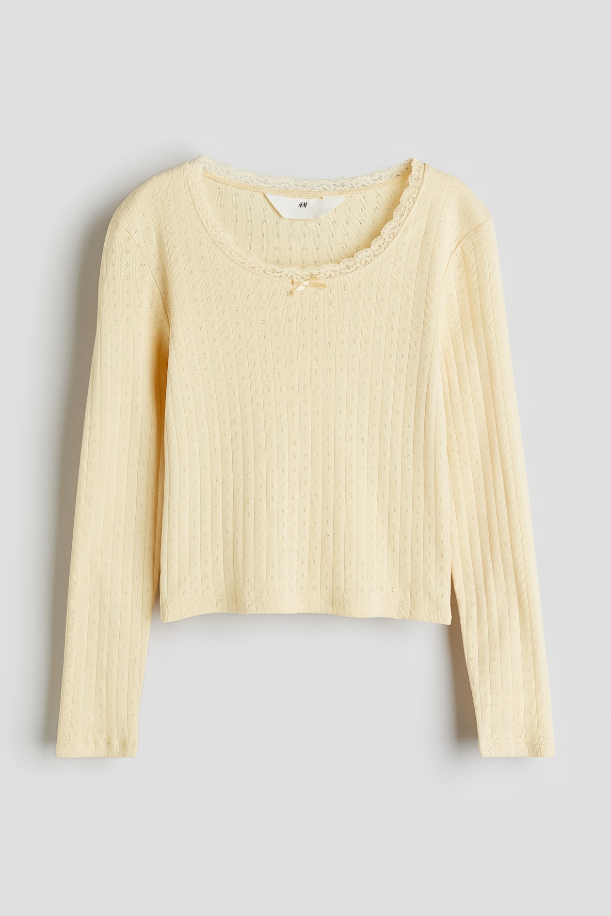 Light yellow Lace-trimmed Pointelle Jersey Top for kids | H&M US